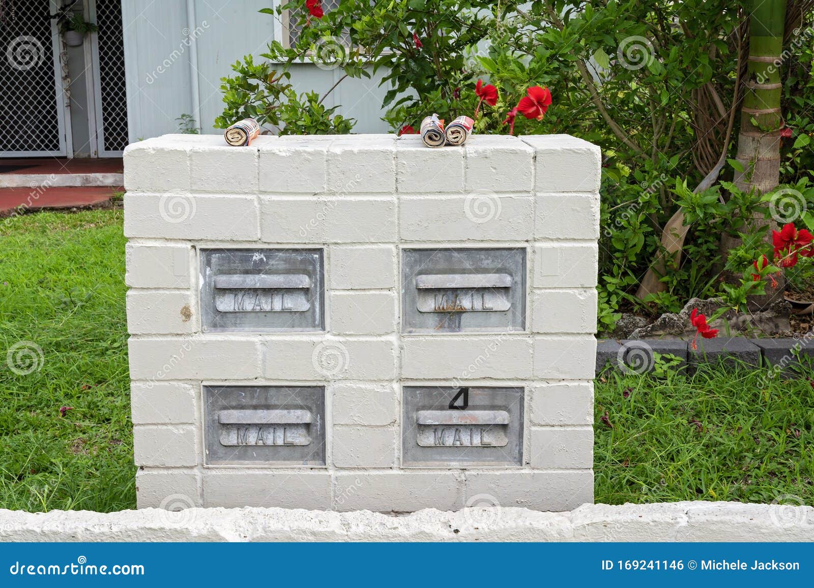 Four Old Brick Mail Boxes stock photo. Image of painted - 169241146