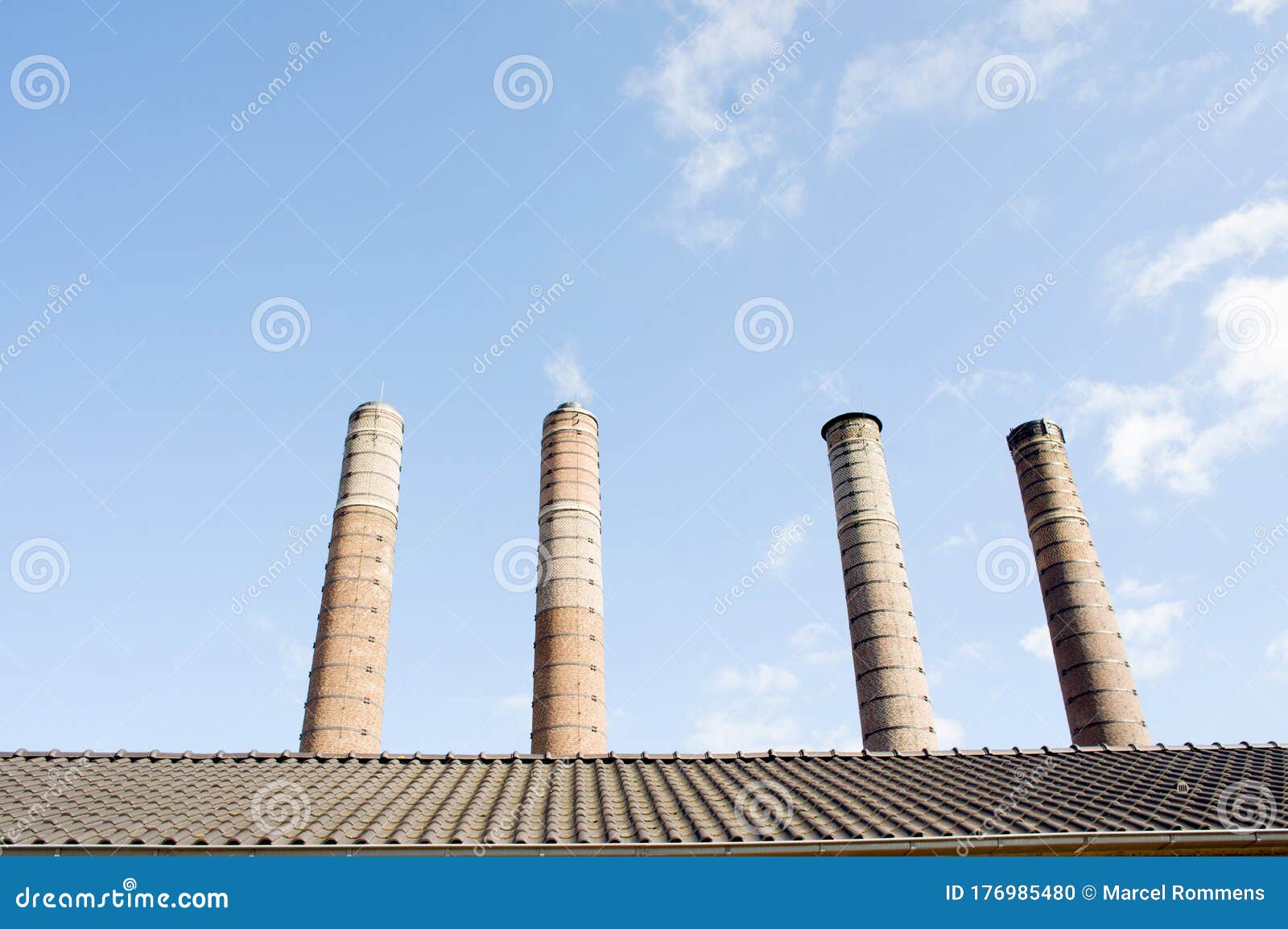 Four Old Industrial Chimneys Stock Photo - Image of global, chimney ...