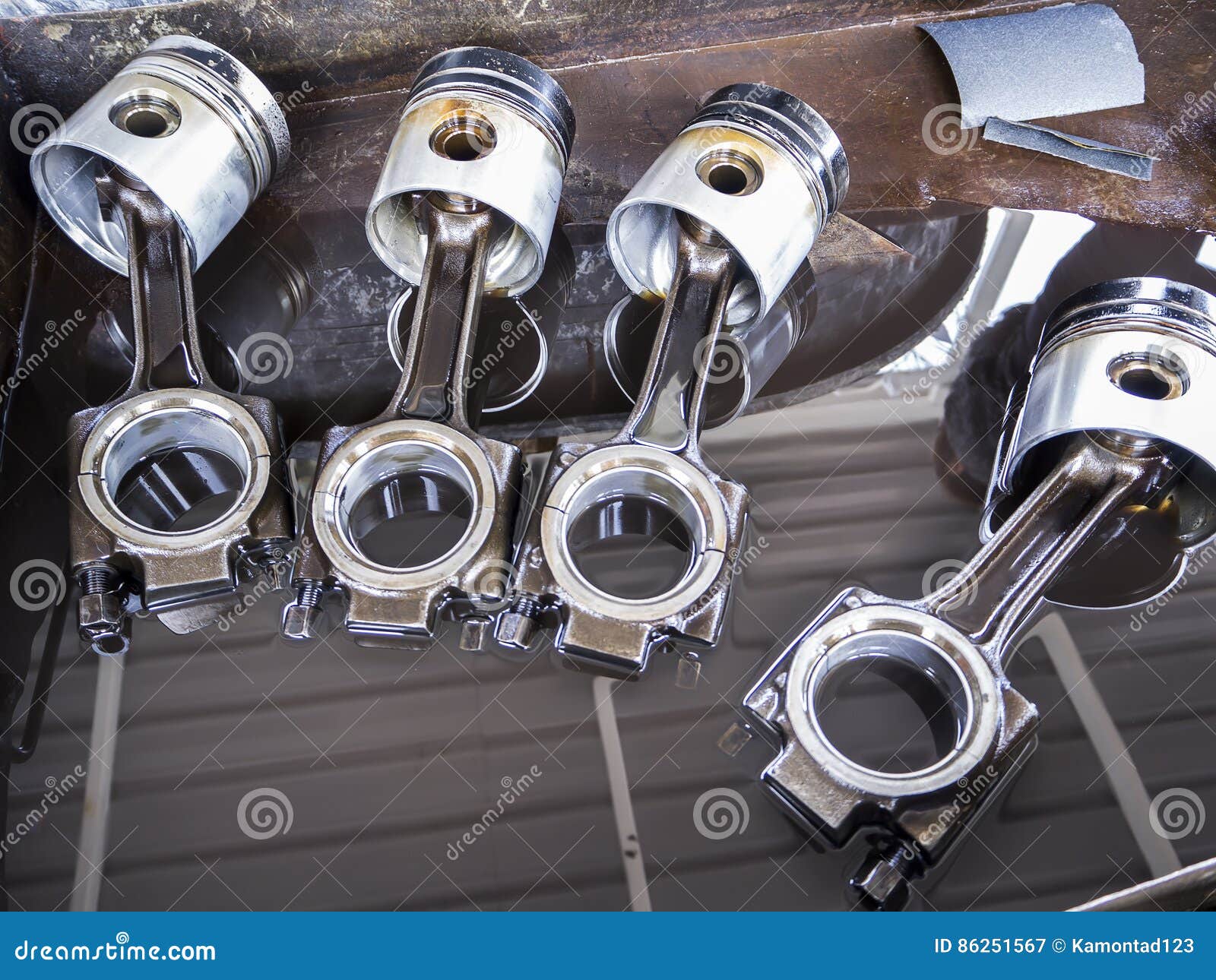 Four old pistons stock image. Image of carving, crank - 86251567