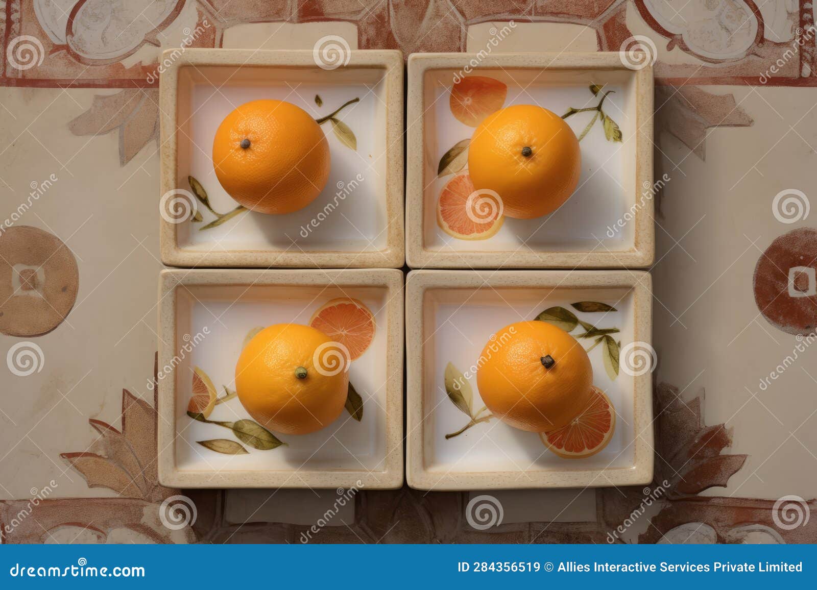 Four Oranges, Artfully Displayed Stock Illustration - Illustration of ...