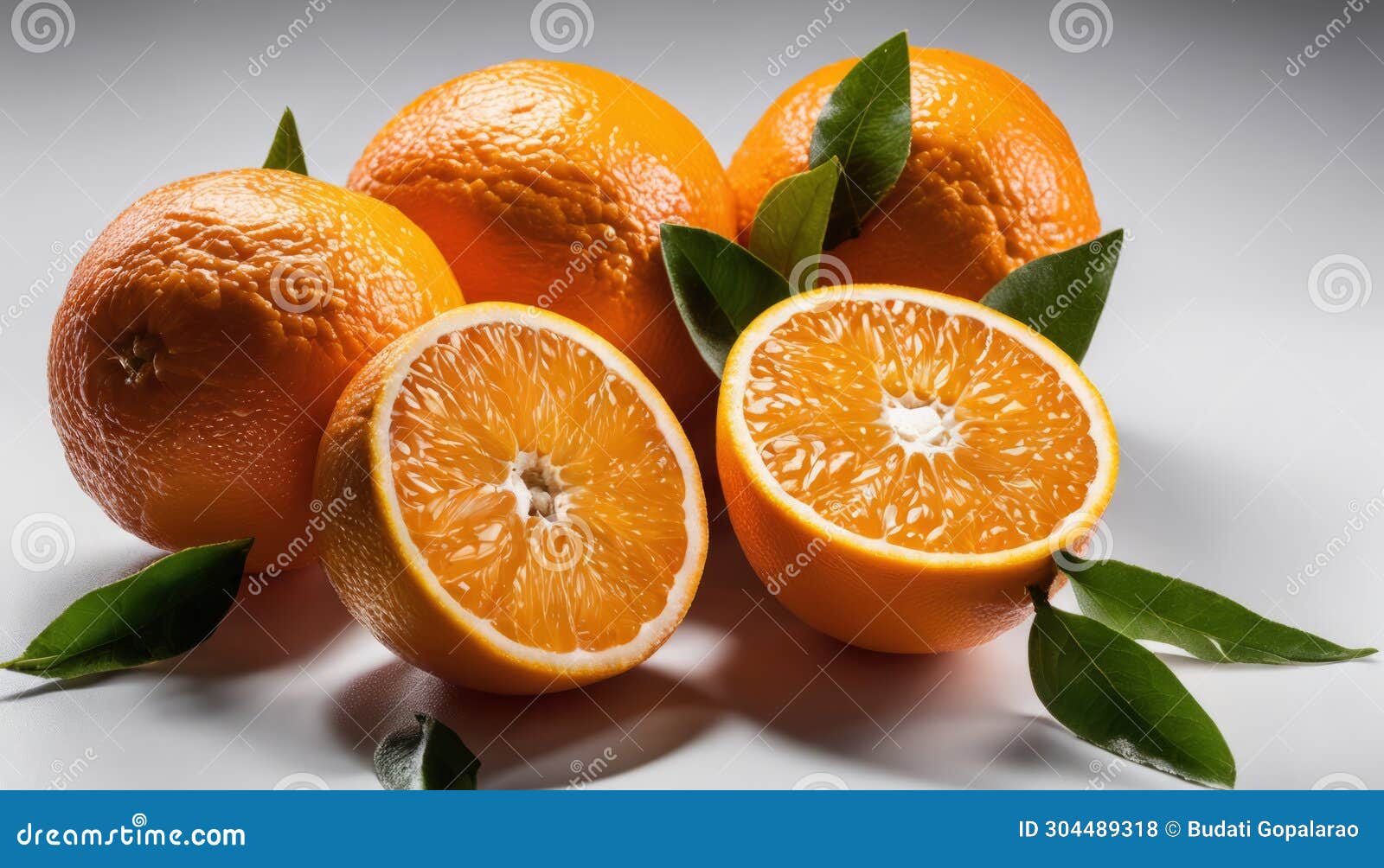 Four Oranges with Leaves on a White Background Stock Illustration ...