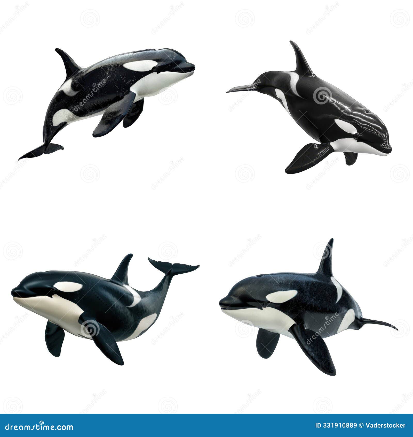 Four Orcas in Different Poses Against a White Background Stock Image ...