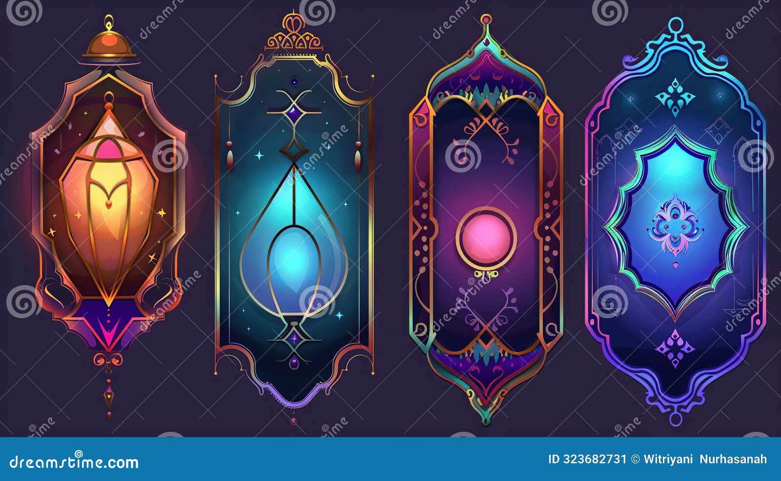 Four Ornate Frames with Glowing Gems Stock Illustration - Illustration ...