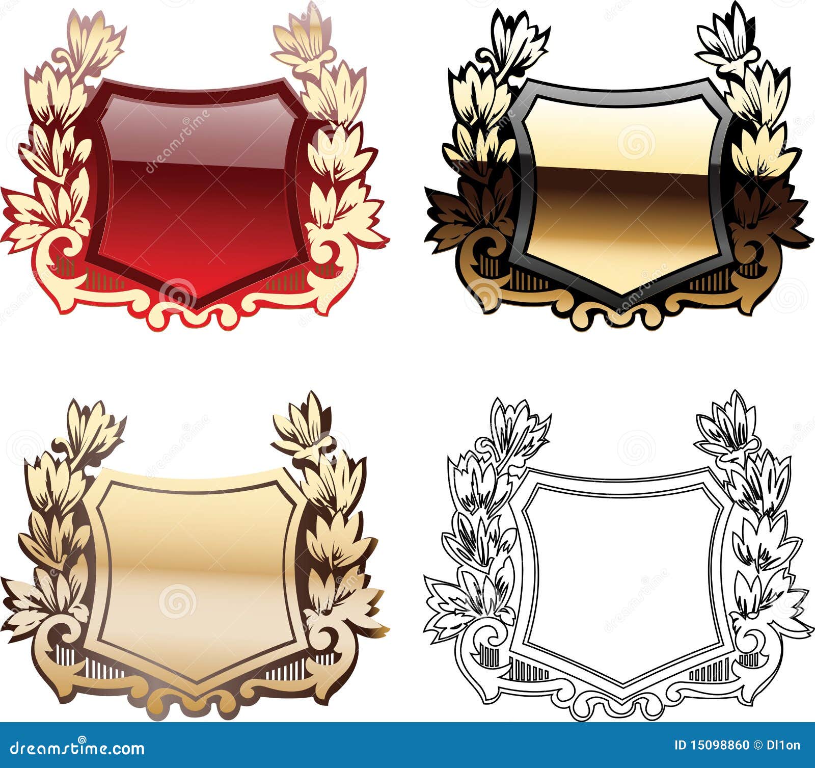 Four Ornate Red Heraldry Shields Stock Vector - Illustration of label ...