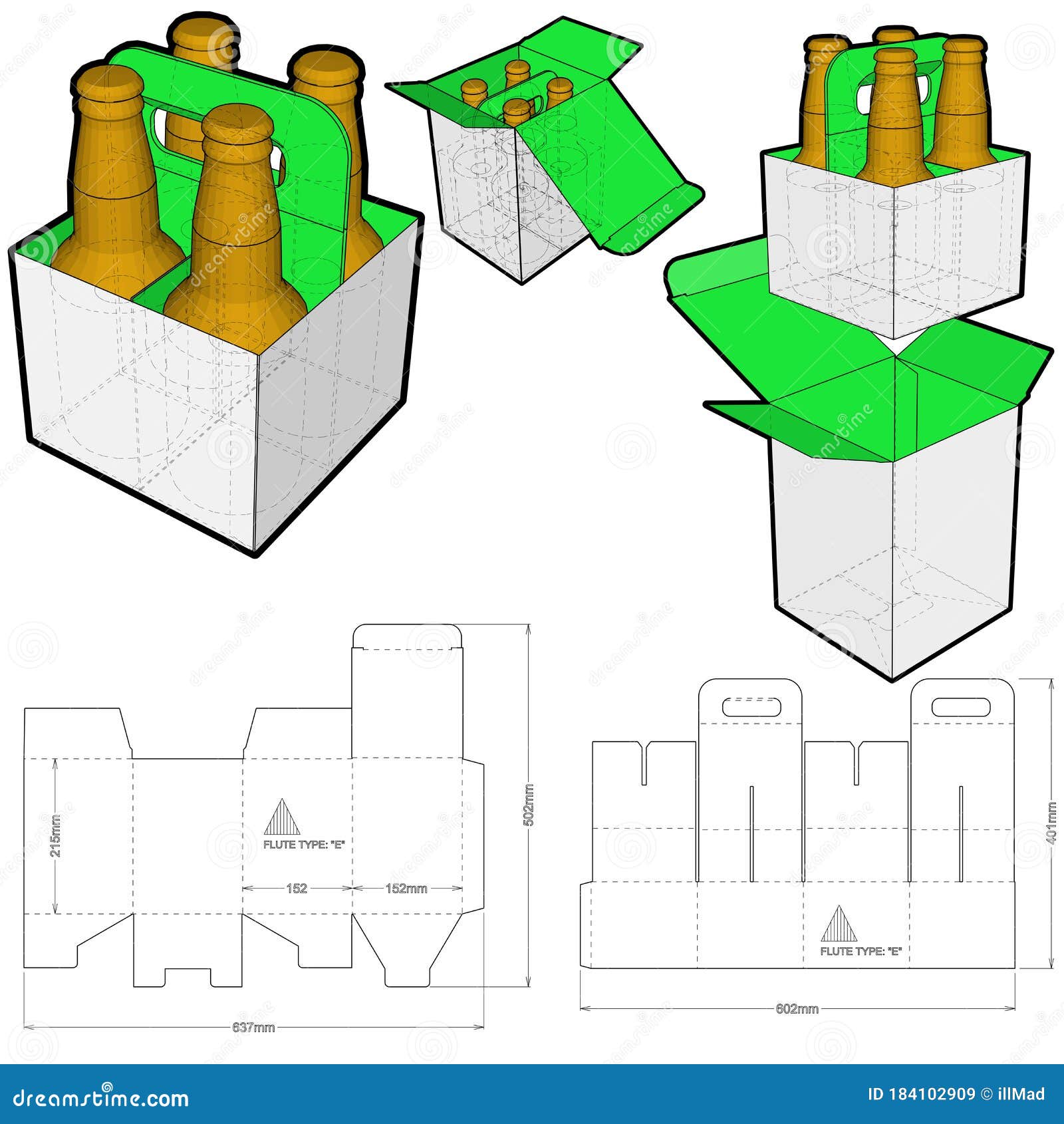 Four Pack of Bottles Self Assembly and Die-cut Pattern. Stock Vector ...