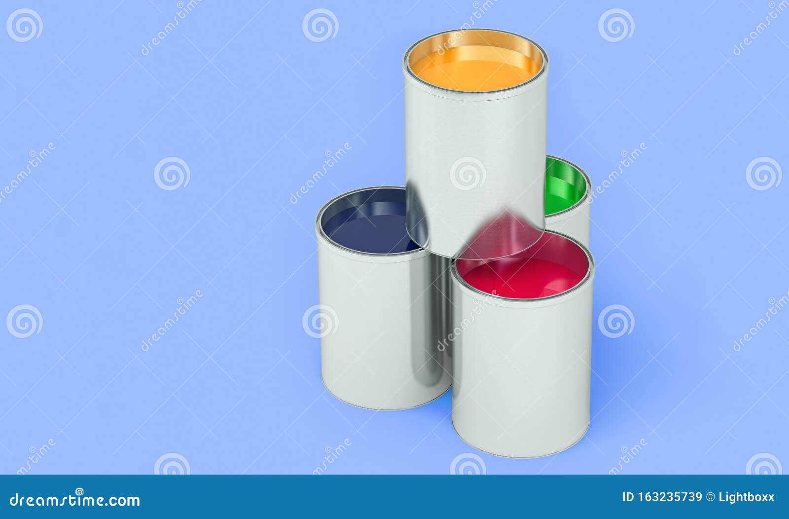 Four Paint Cans Splashing CMYK Colors Isolated On White Background ...