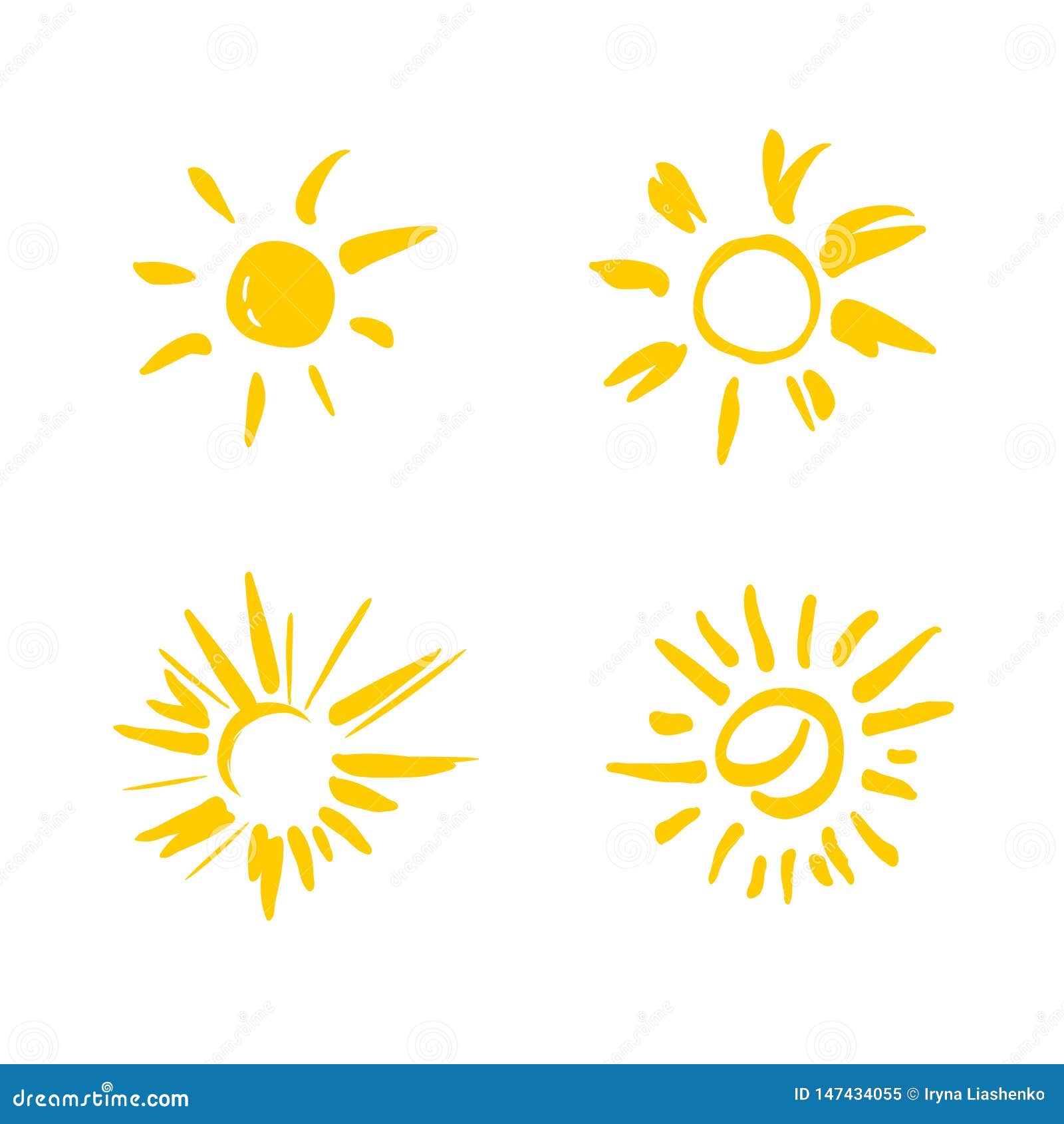 Four Painted Suns. Vector Solar Symbols Set. Royalty-Free Stock Photo ...