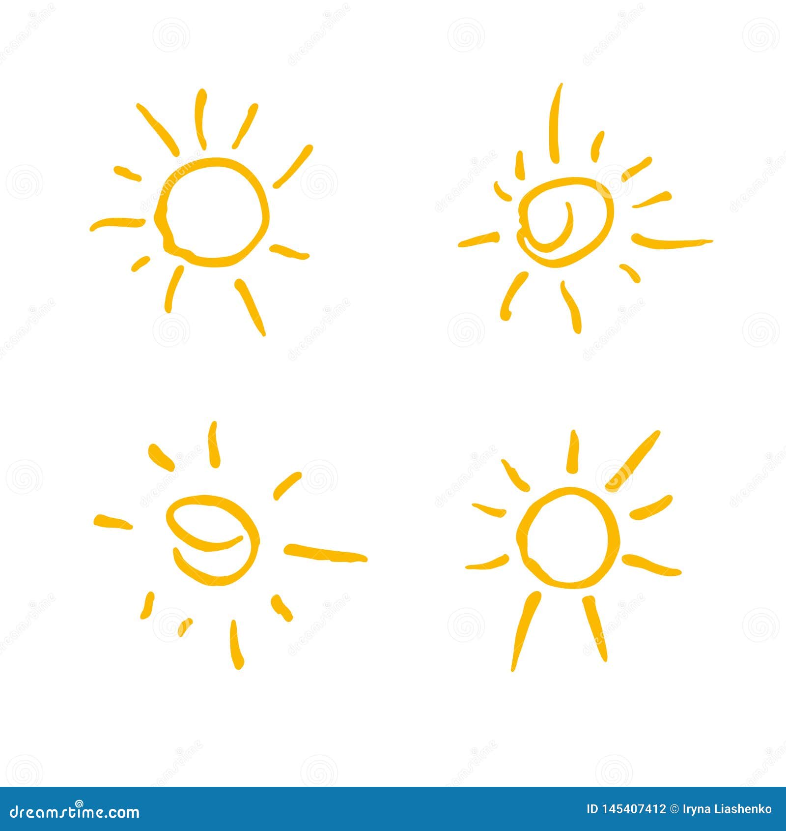 Four Painted Suns. Vector Solar Symbols Set. | CartoonDealer.com #150336539