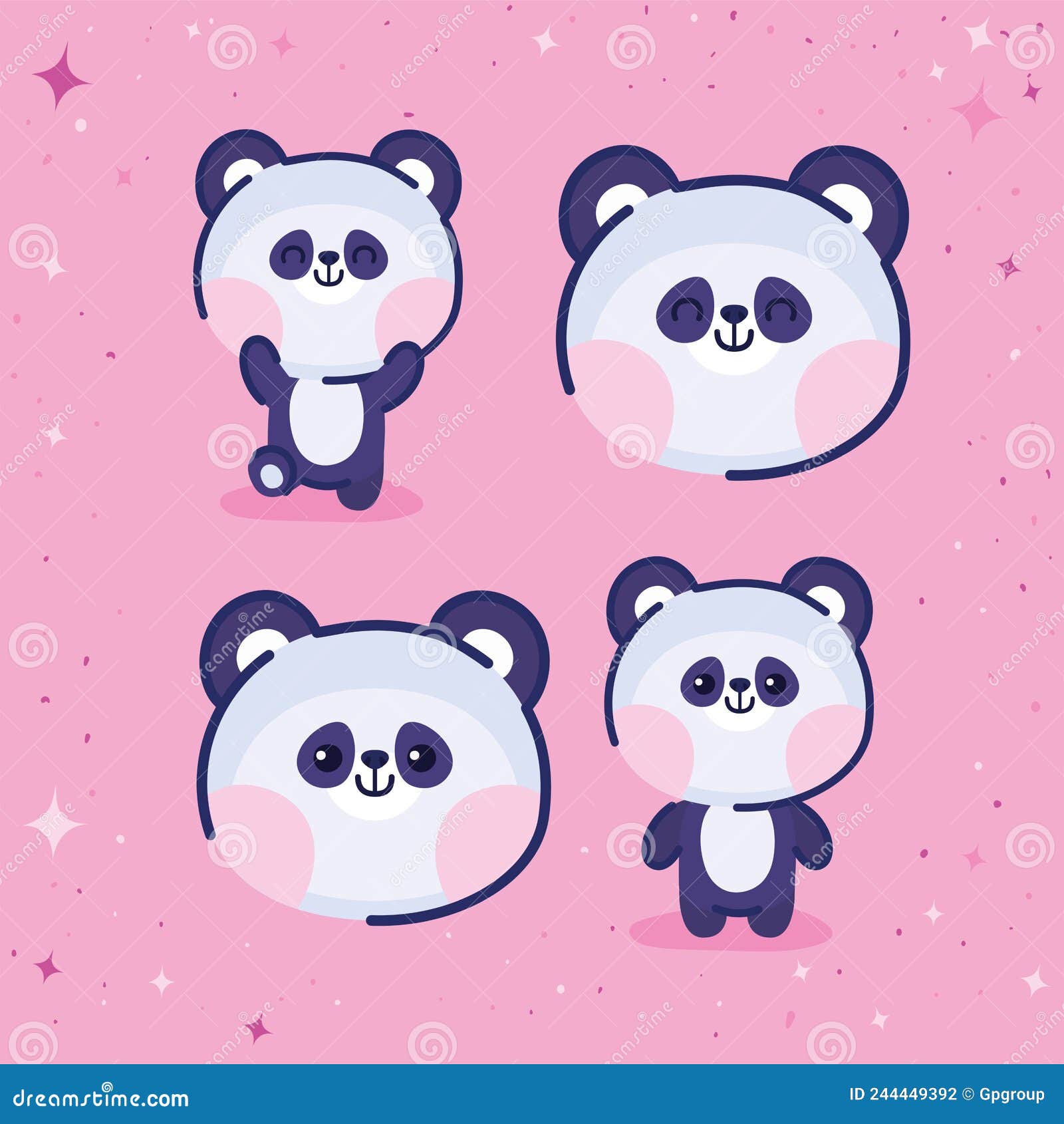 Four pandas group stock vector. Illustration of happy - 244449392