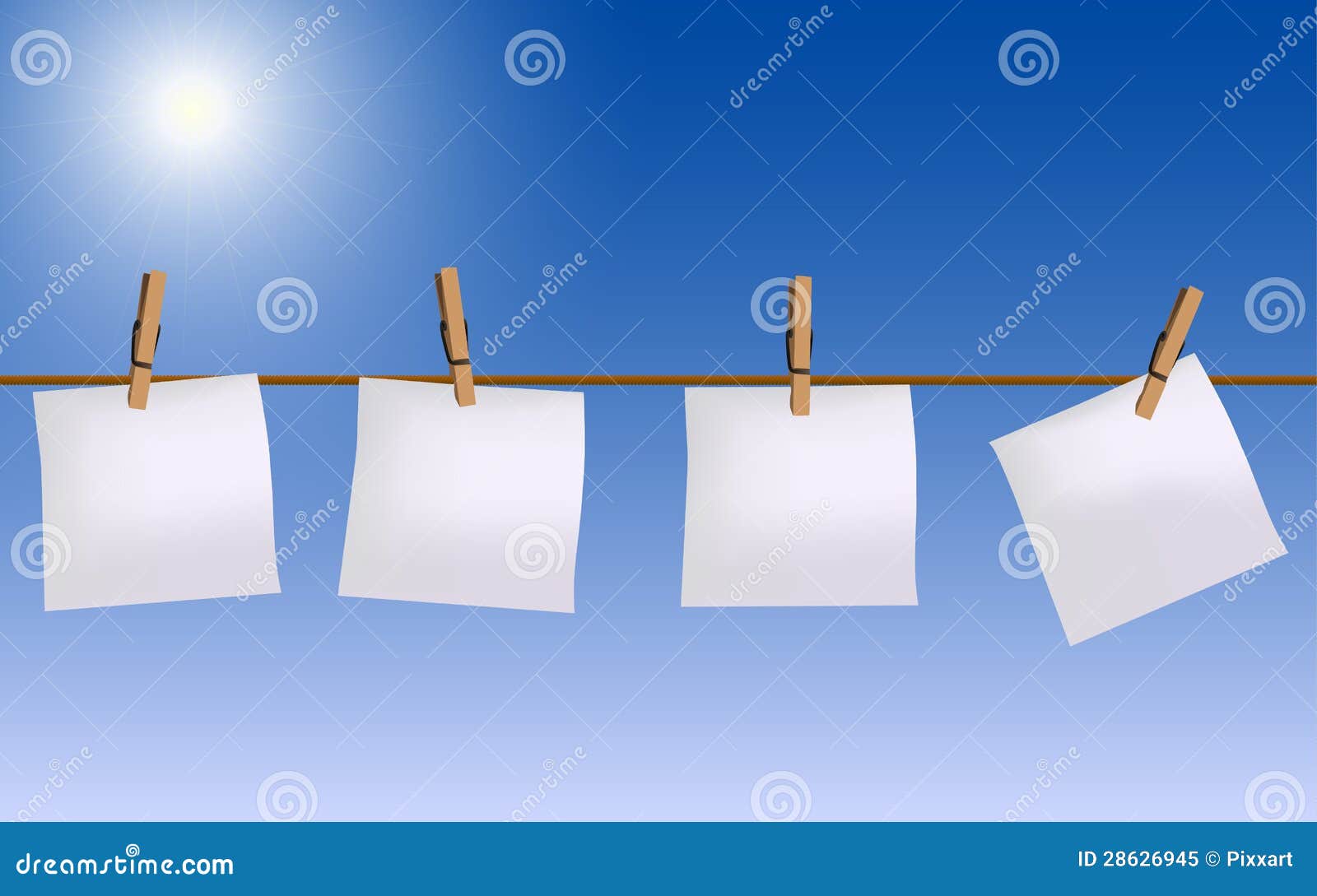 Four Paper Notes Hanging on Rope Stock Vector - Illustration of border ...