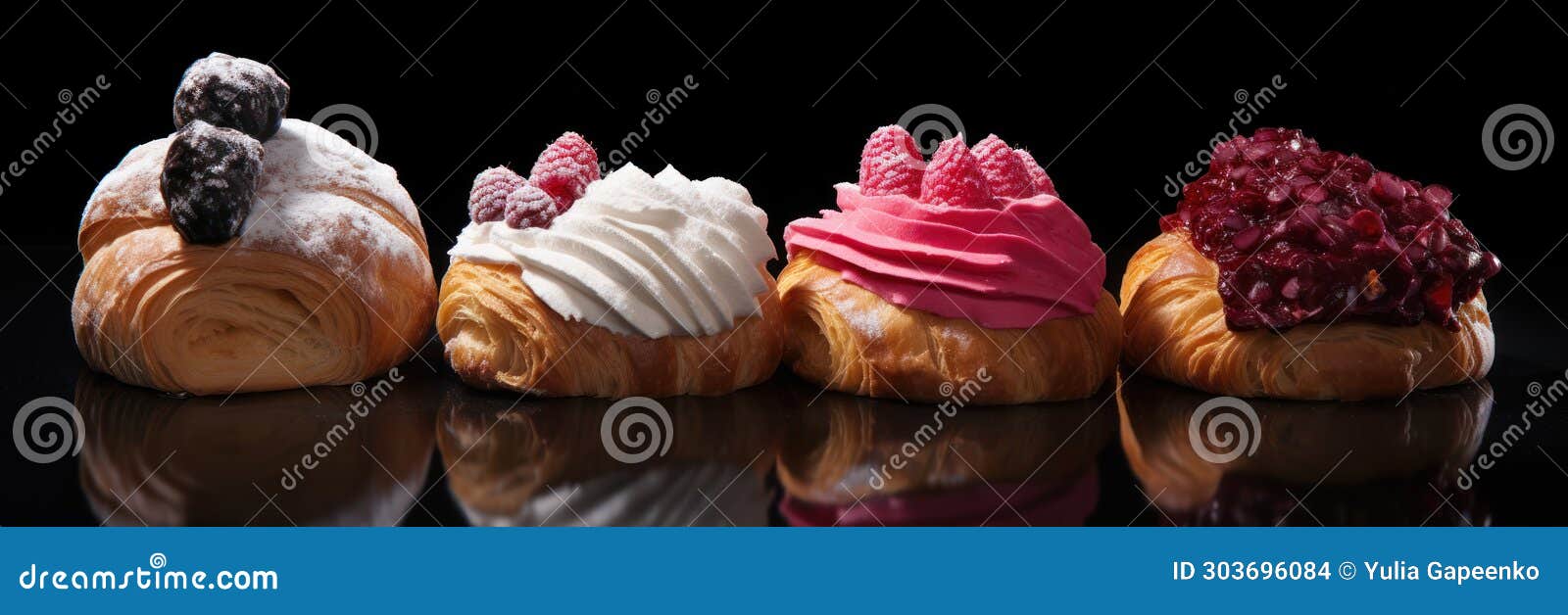 Four Pastries with Different Flavors are Shown Stock Photo - Image of ...