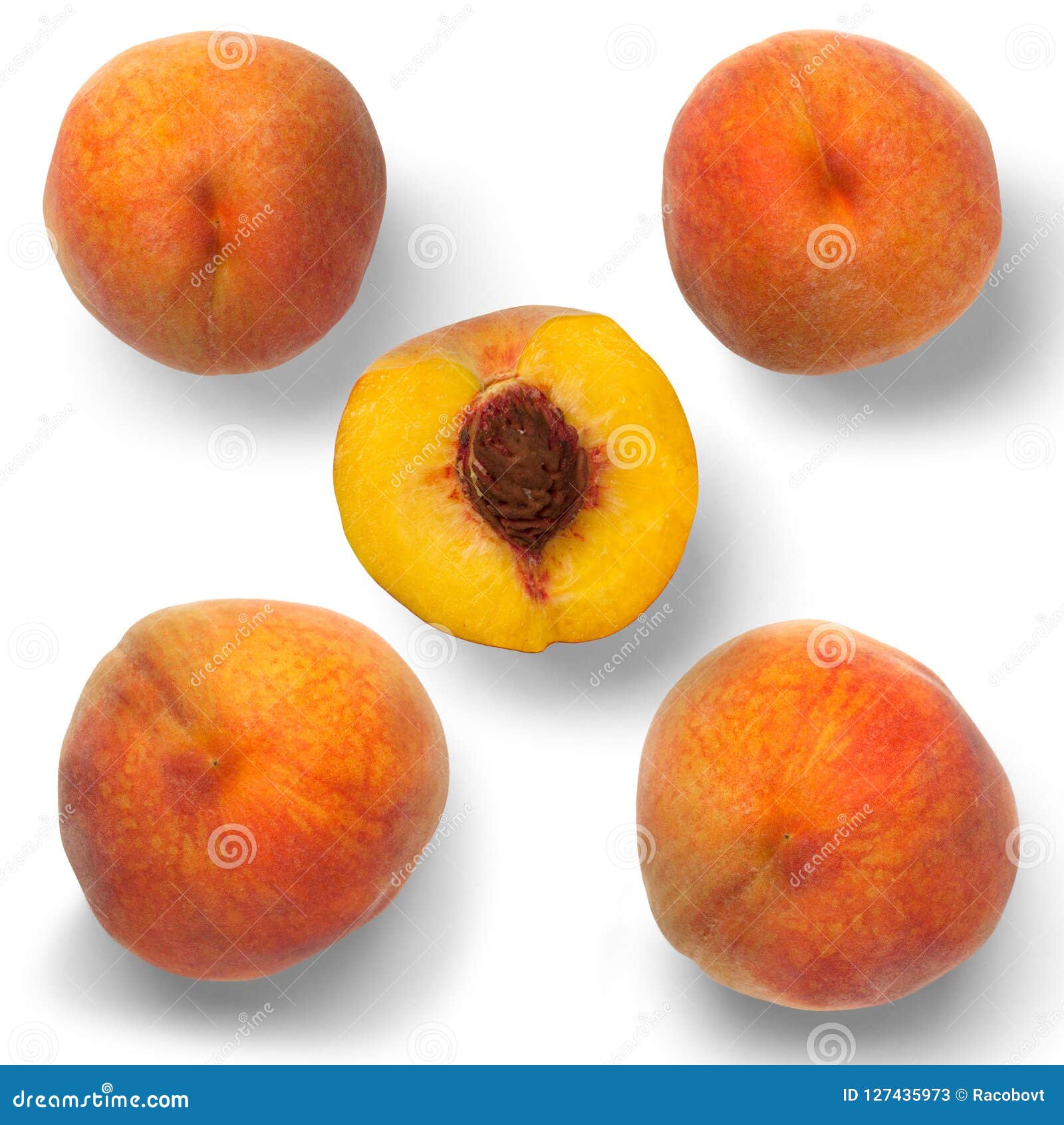 Four Peaches and a Half on a White Background Stock Image - Image of ...