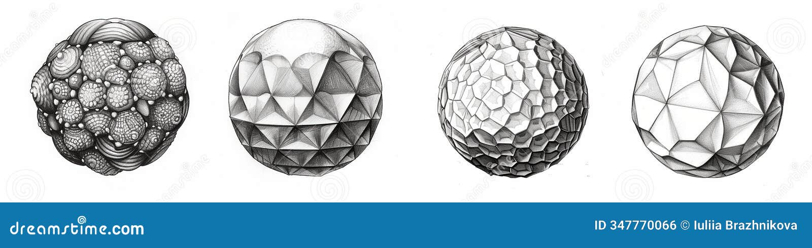 Four Pencil Drawings of Different Shapes and Sizes, Featuring Geometric ...