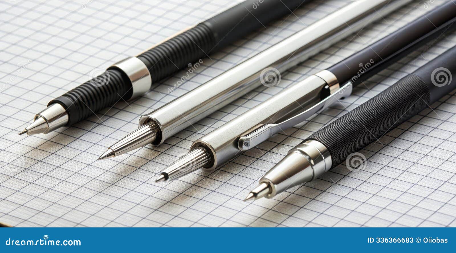Four Pens On Graph Paper - A Study In Design And Function Royalty-Free ...