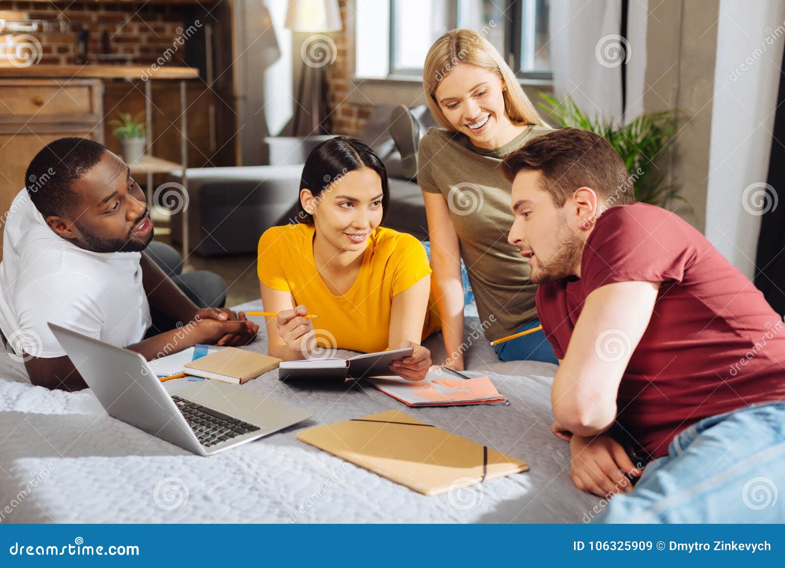 Four Pensive Energetic Students Preparing for Class Stock Image - Image ...