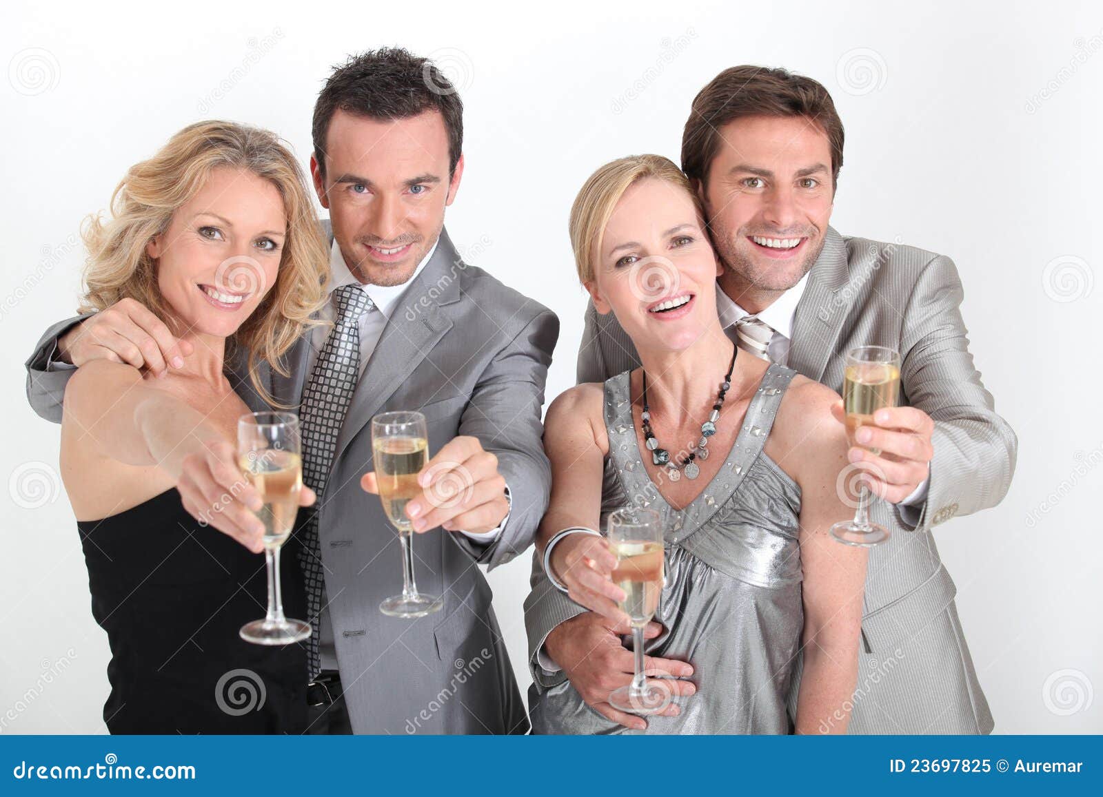 Four people celebrating stock image. Image of blond, objects - 23697825