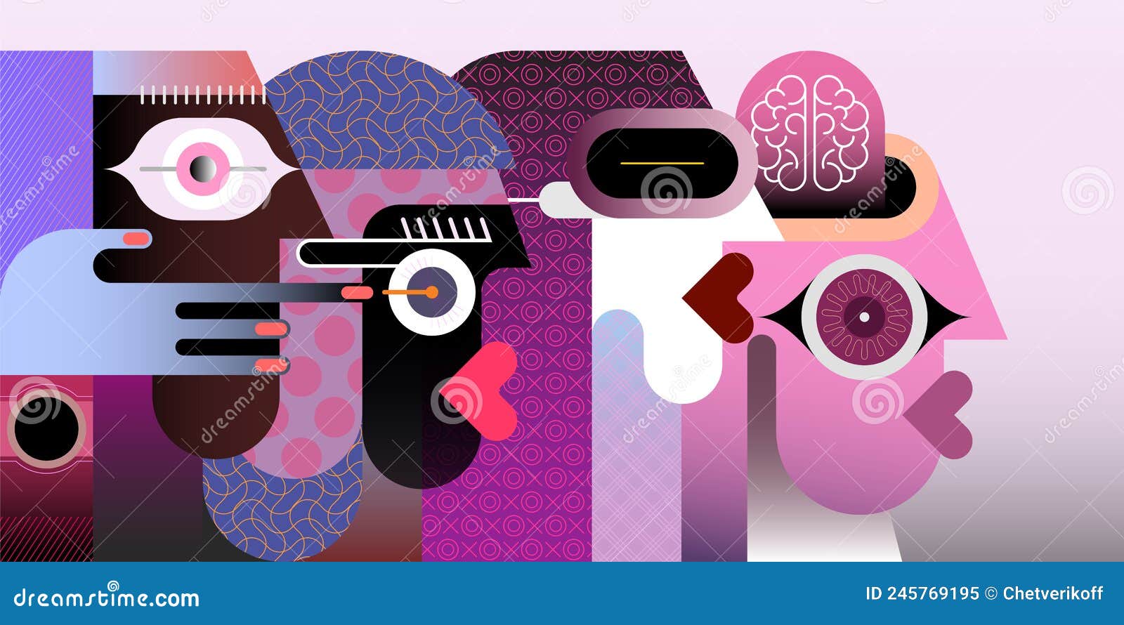 Four People Look at the Same Direction Stock Vector - Illustration of ...