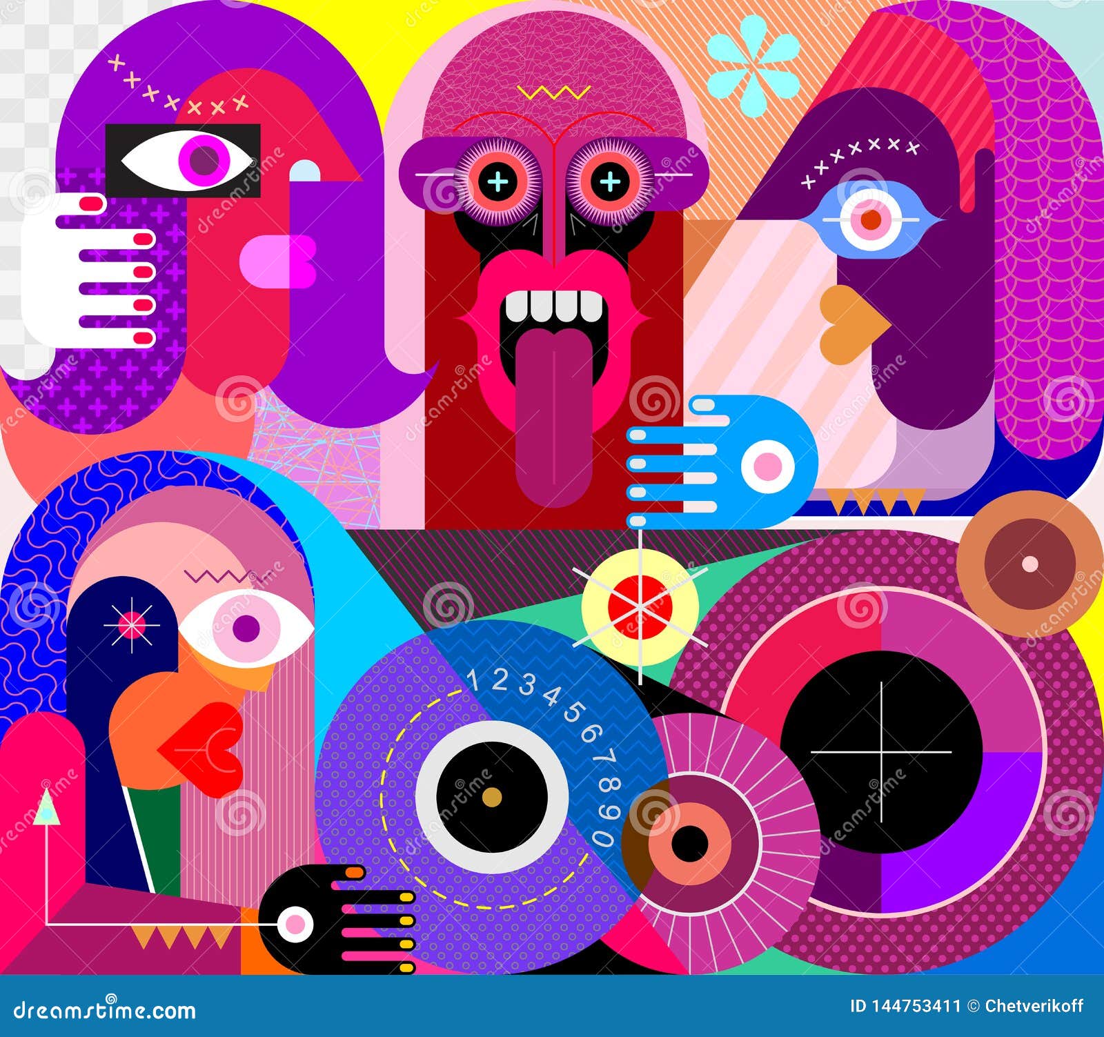 Four People Portrait Vector Illustration Stock Vector - Illustration of ...