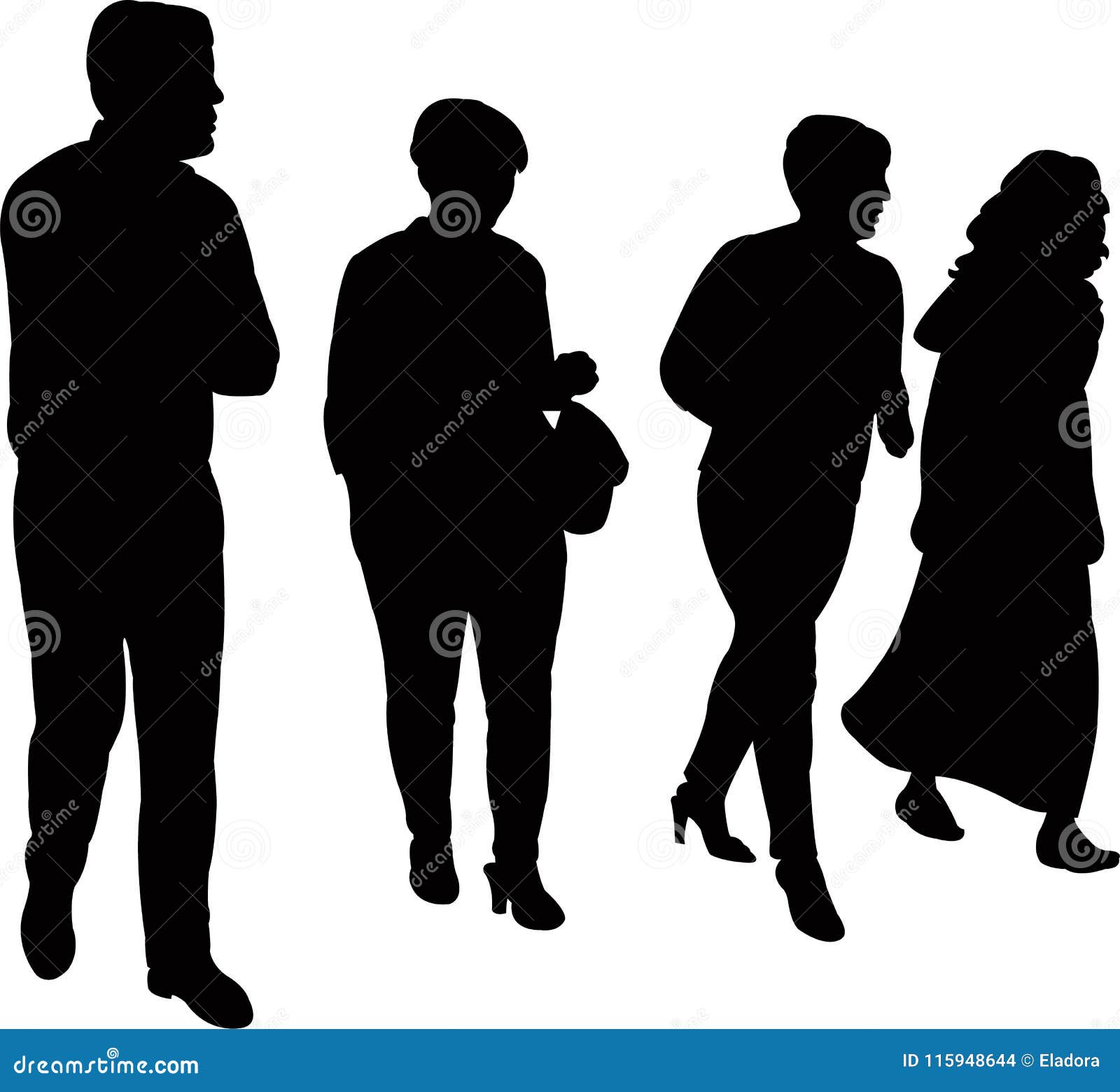 Four People Walking Together, Silhouette Vector Stock Vector ...