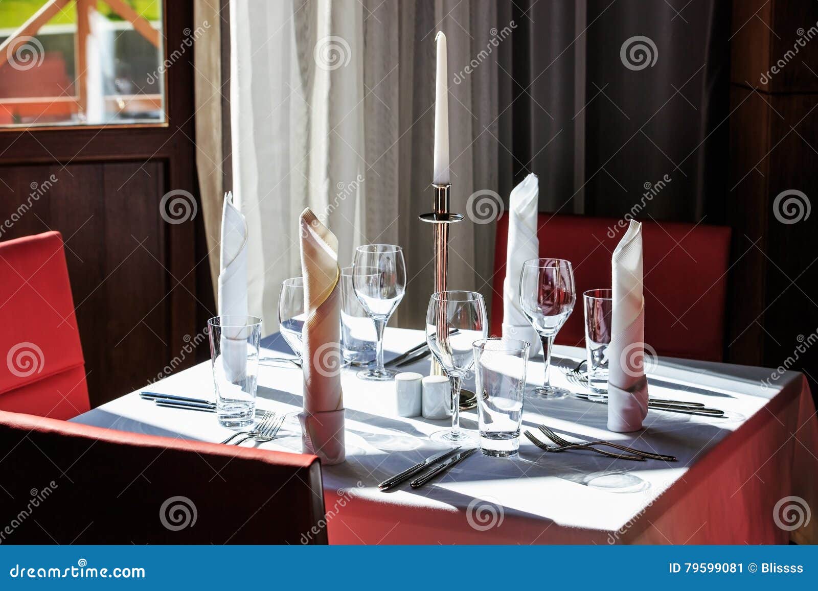 Four Person Table Set for a Meal in a Restaurant Stock Image - Image of ...