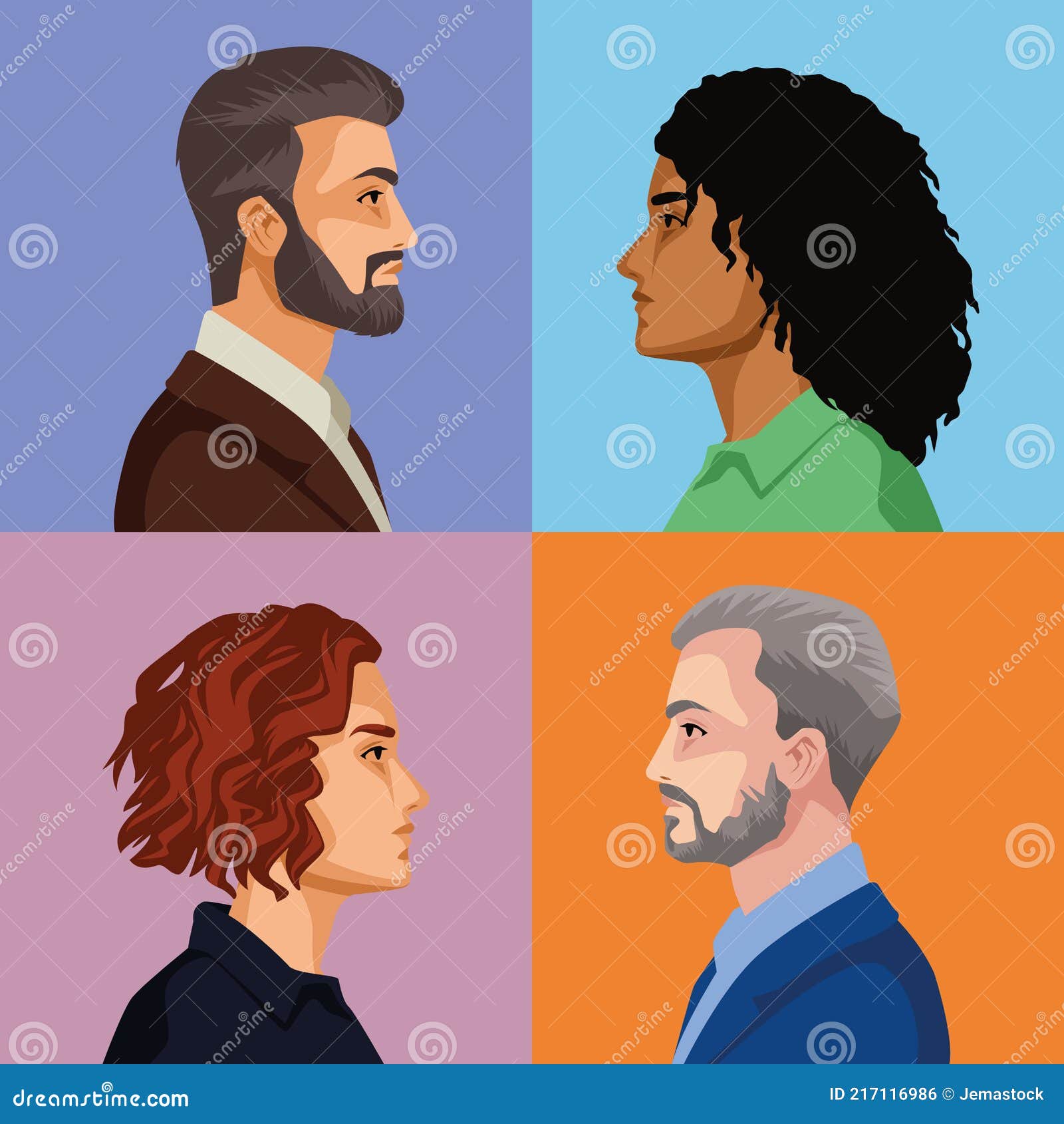 Four persons characters stock vector. Illustration of positions - 217116986