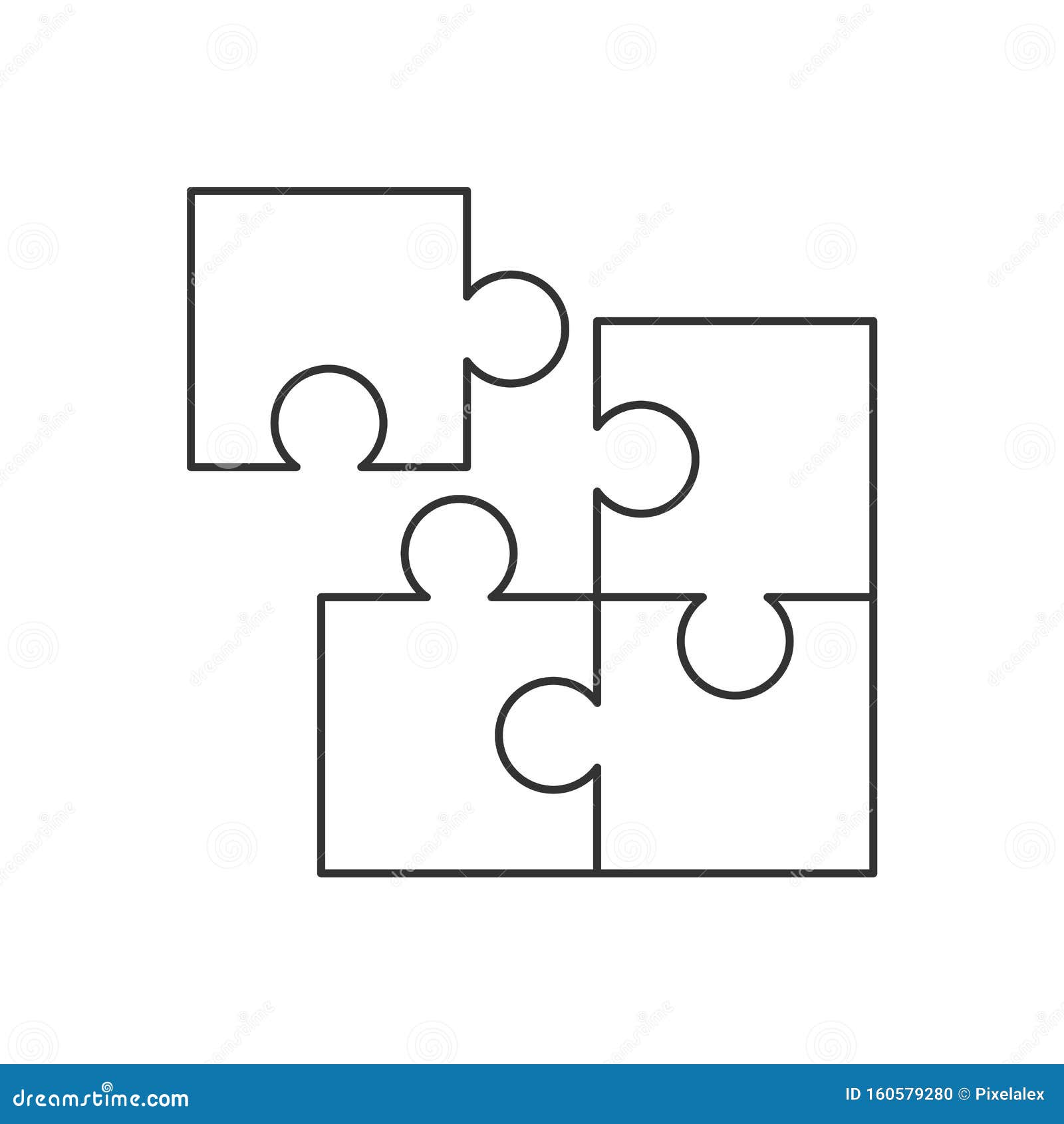 Four Piece Puzzle Line Icon on White Background Stock Vector ...