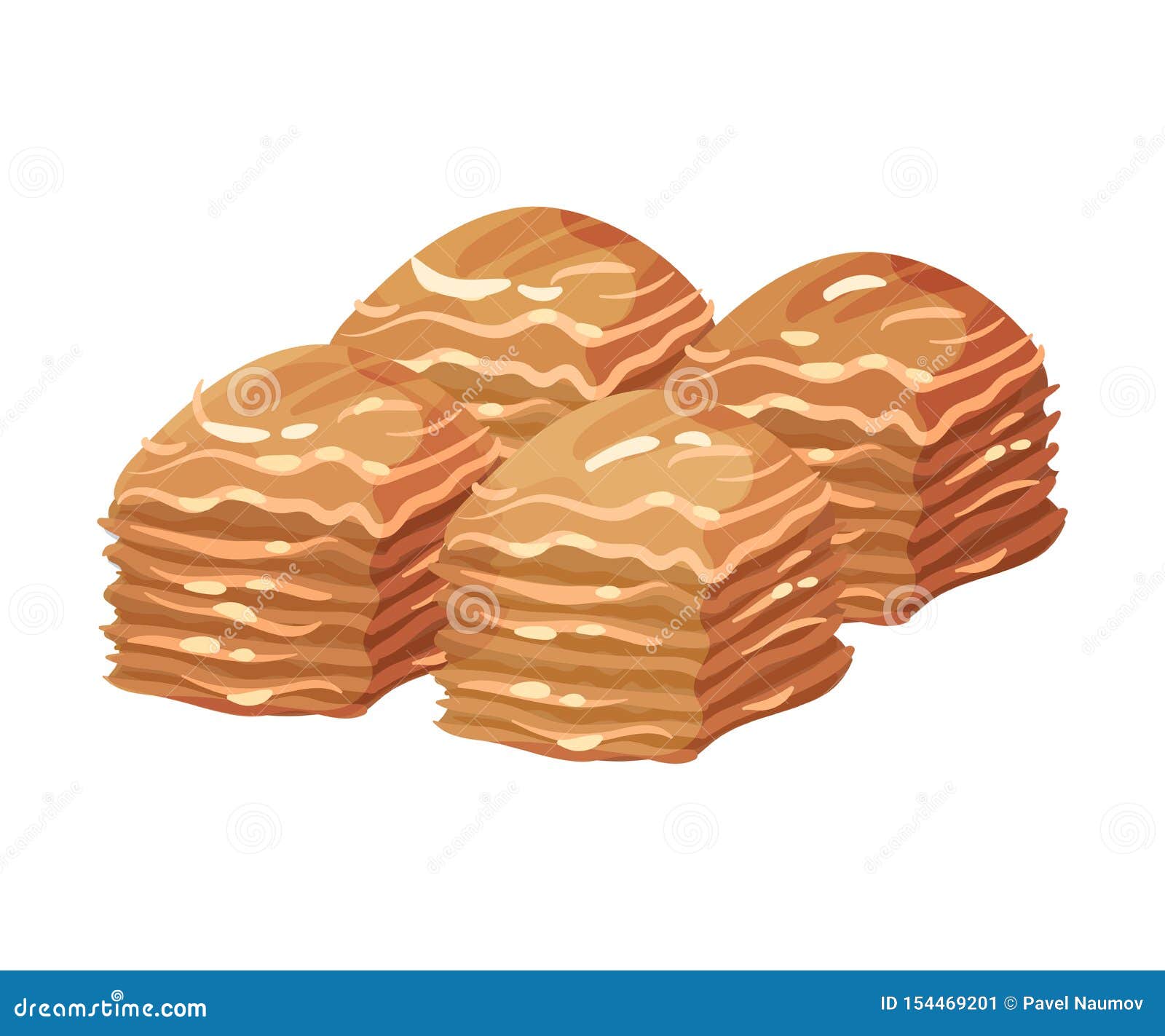Four Pieces of Baklava. Vector Illustration on White Background. Stock ...