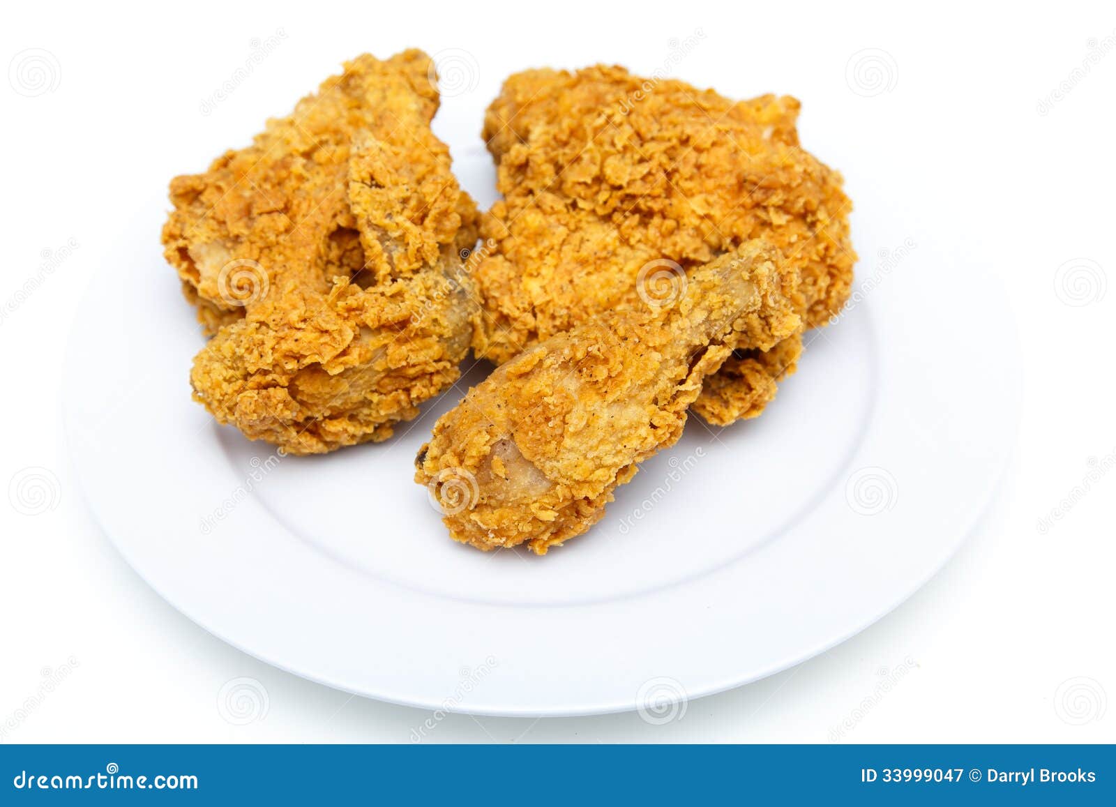 Four Pieces of Fried Chicken on White Plate Stock Image - Image of ...