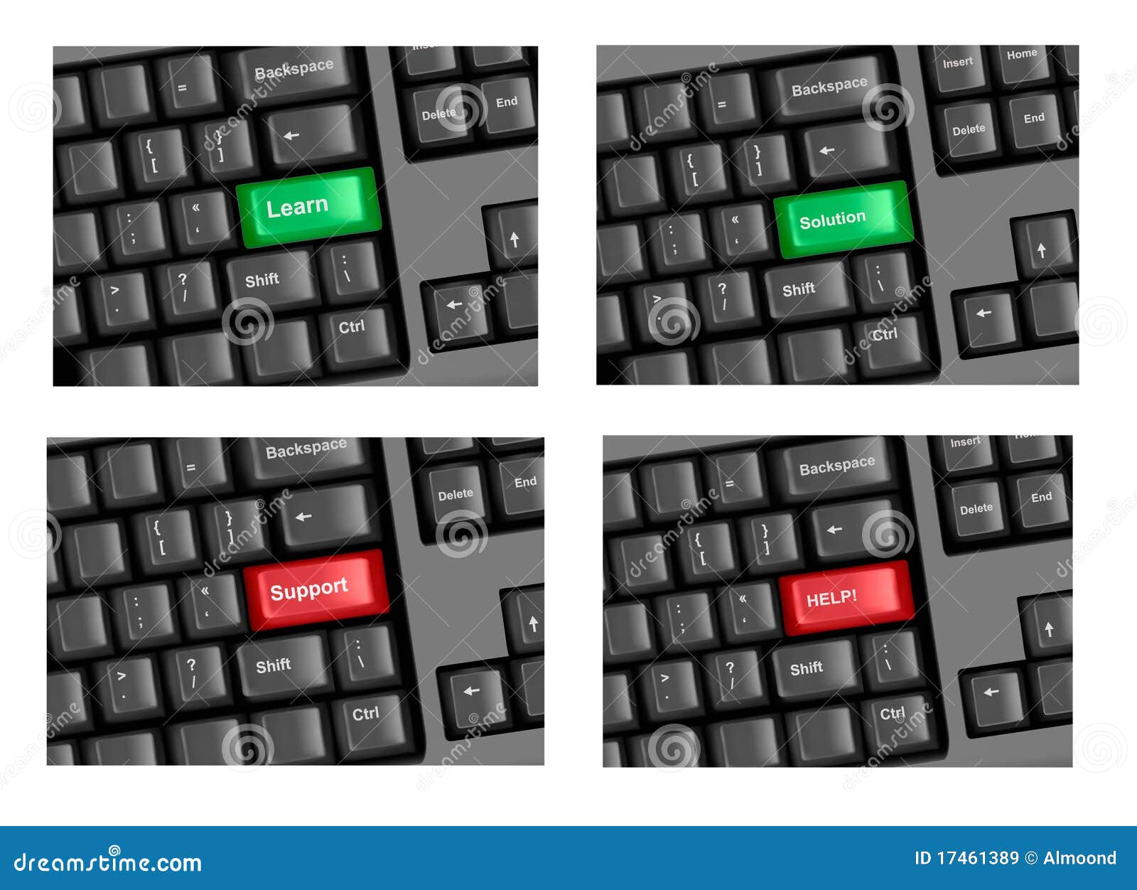 Four Pieces of Keyboard with Highlighted Keys. Stock Vector ...