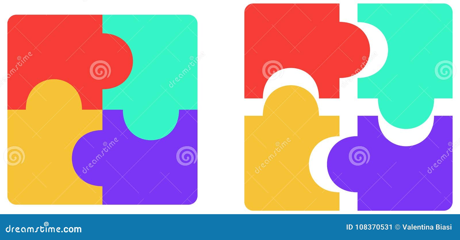 Four Pieces Puzzle, Assembled and Detached Stock Vector - Illustration ...