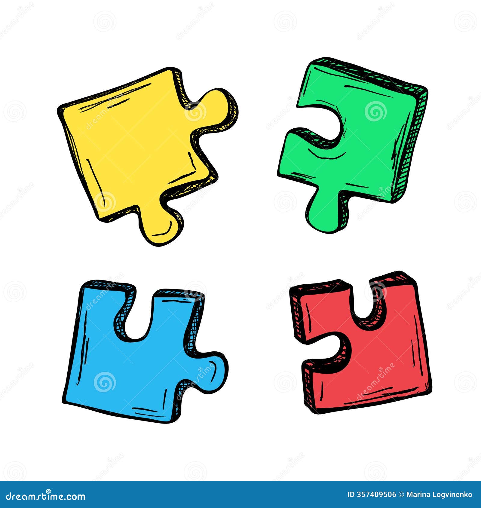 Four Pieces of Puzzle. Colorful Puzzle Jigsaw on White Background ...