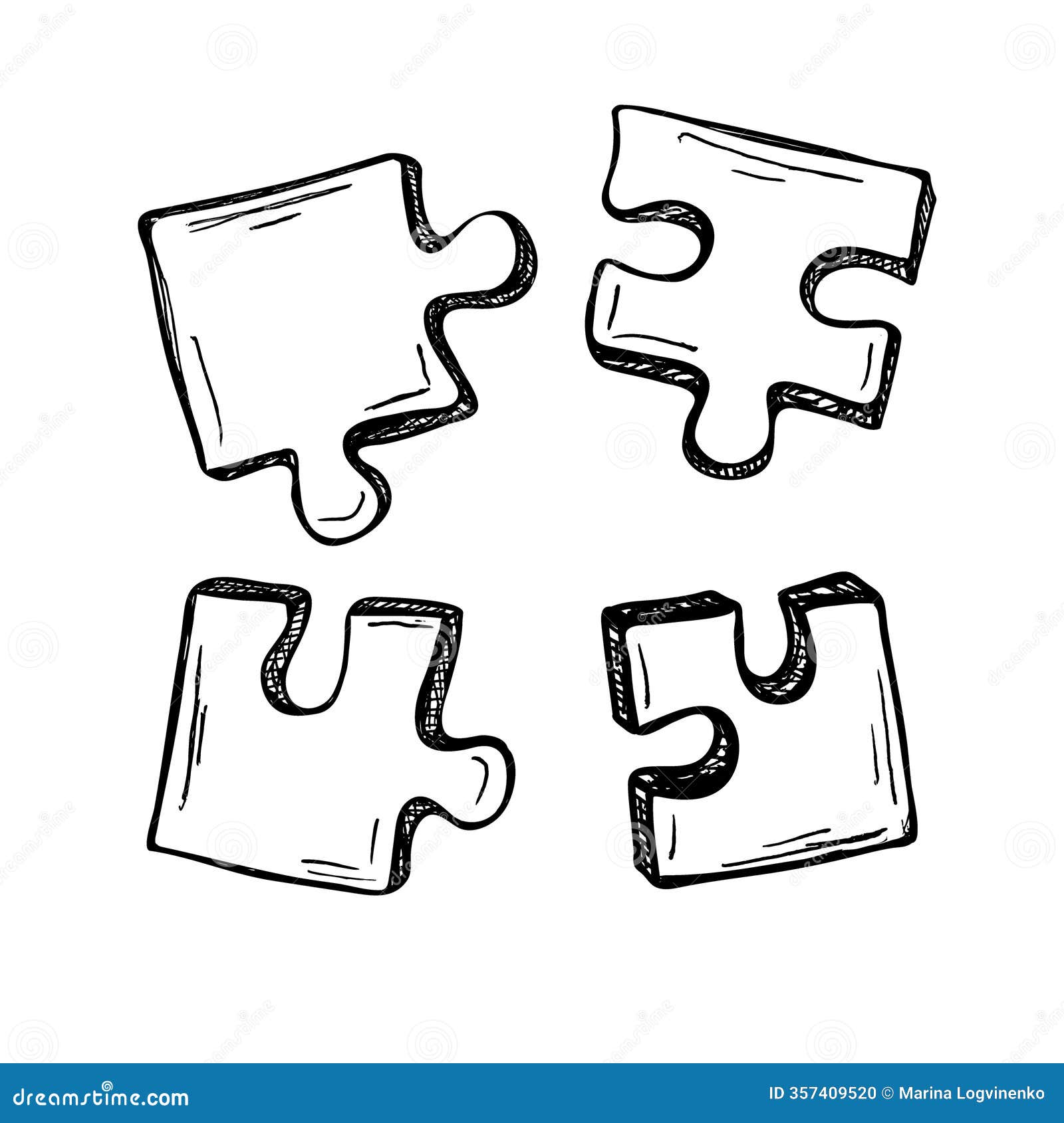 Four Pieces of Puzzle. Puzzle Jigsaw on White Background. Collection of ...