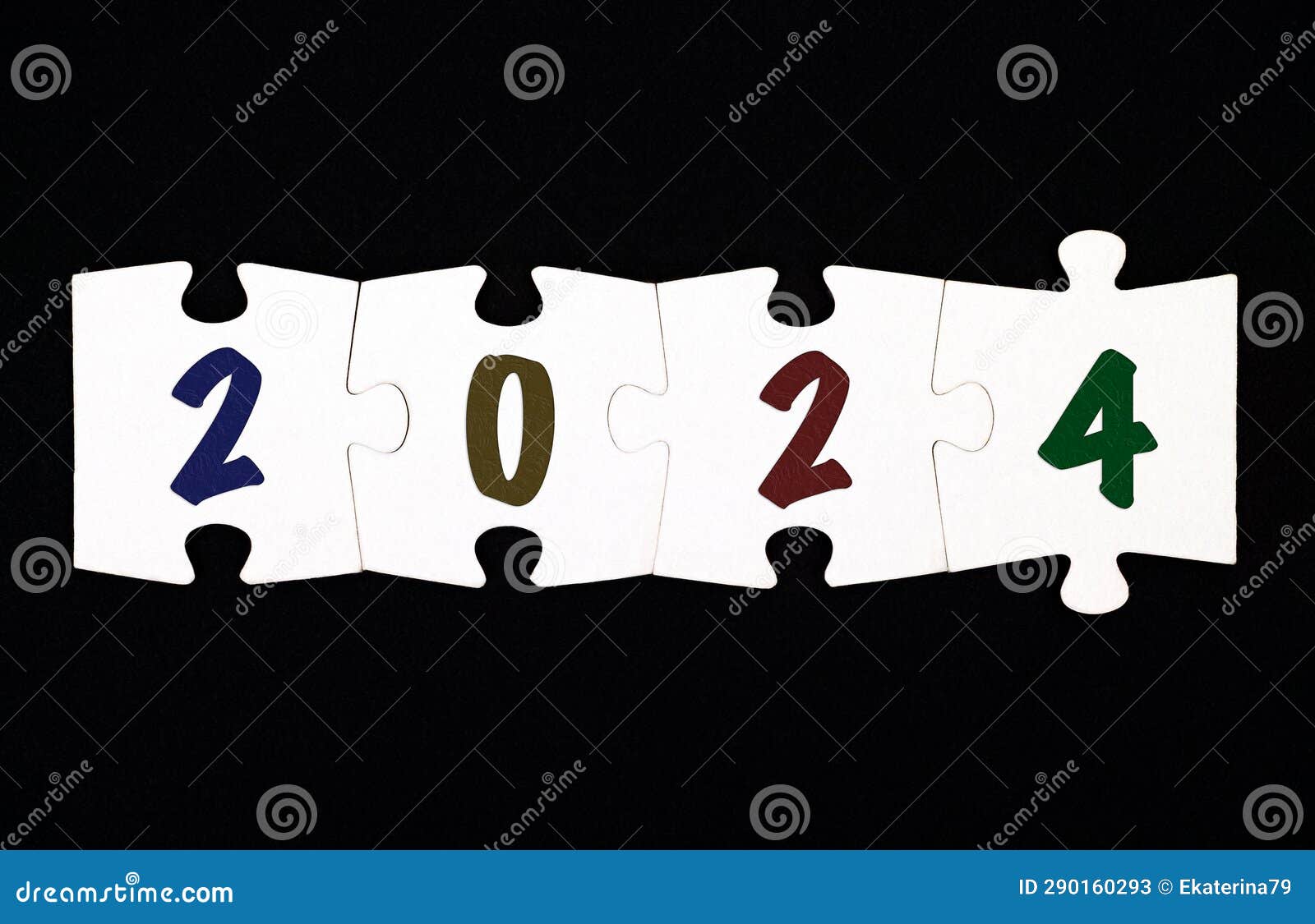 Four Pieces of Puzzle with Numbers 2024 on Black Background Stock Image ...