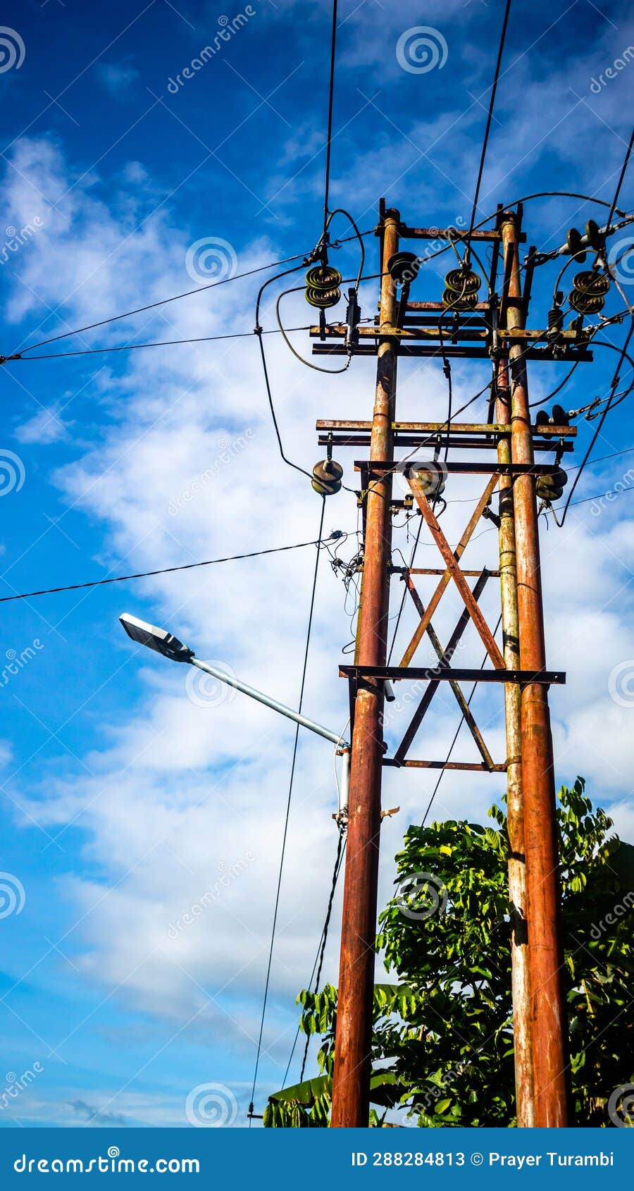Four Pillar Electric Pole with Beautiful Blue Sky Stock Image - Image ...