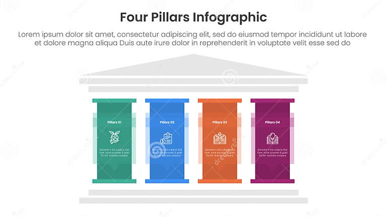 Four Pillars Framework with Ancient Classic Construction Infographic with 4 Point Stage Template ...