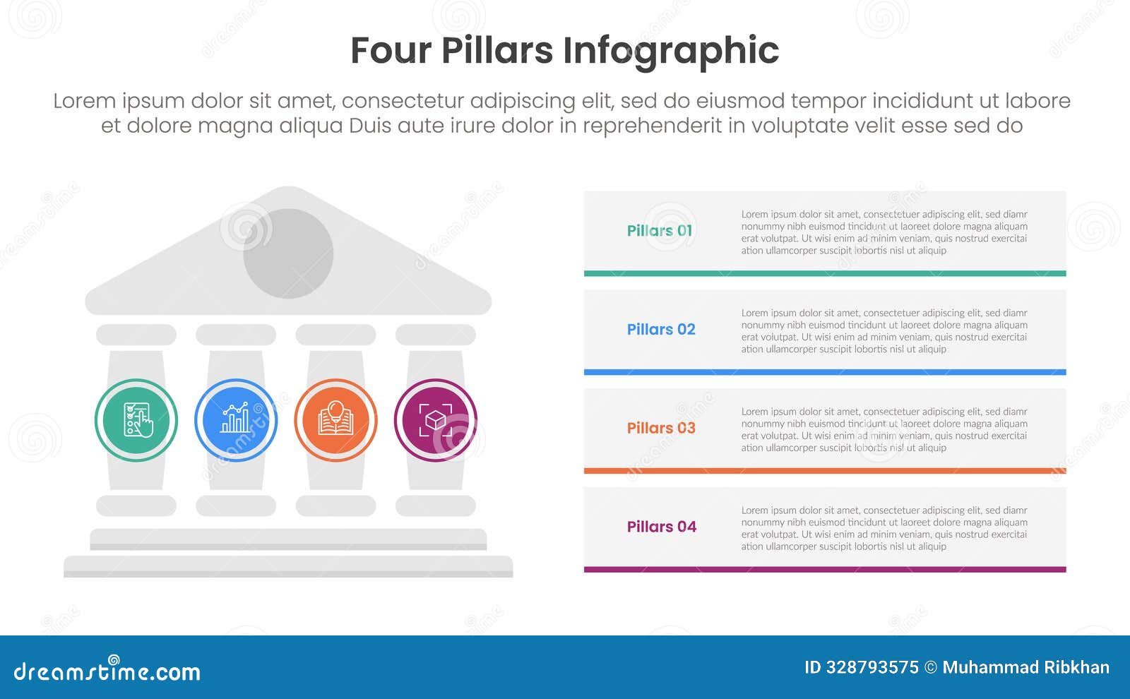 Four Pillars Framework With Ancient Classic Construction Infographic With 4 Point Stage Template ...