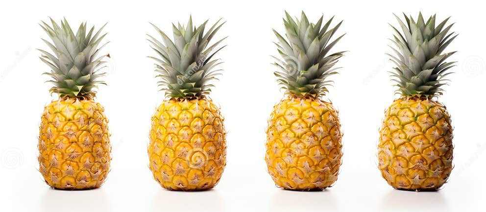 Four Pineapples Arranged in a Row on a White Background Stock Image ...