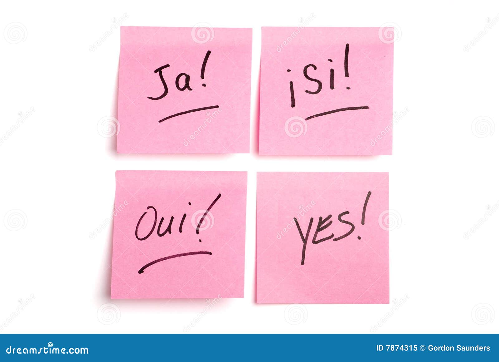 Four Pink Postits in Four Languages Stock Image - Image of shot ...