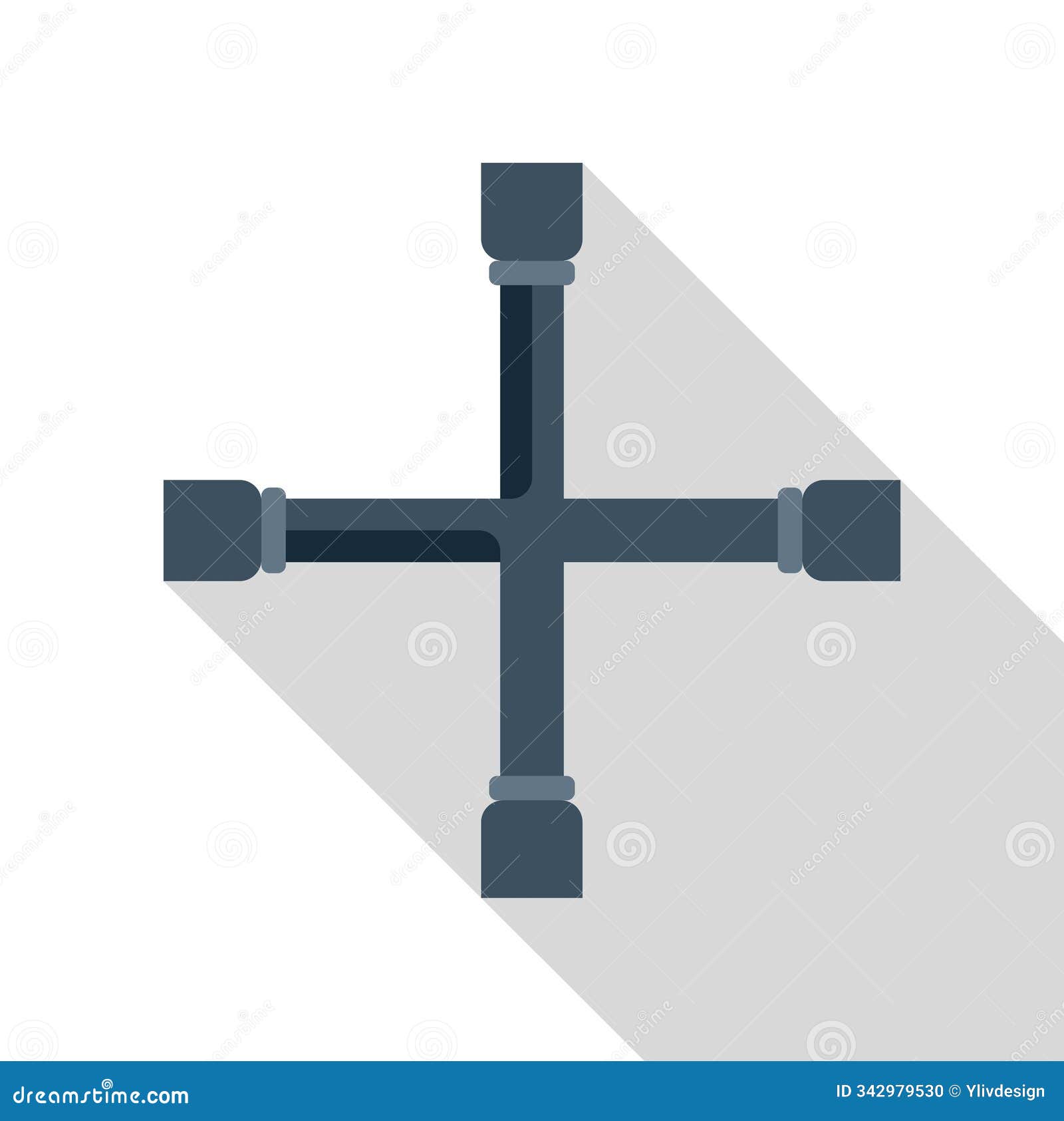 Cross Pipe Fitting Connecting Four Pipes with Long Shadow Stock ...