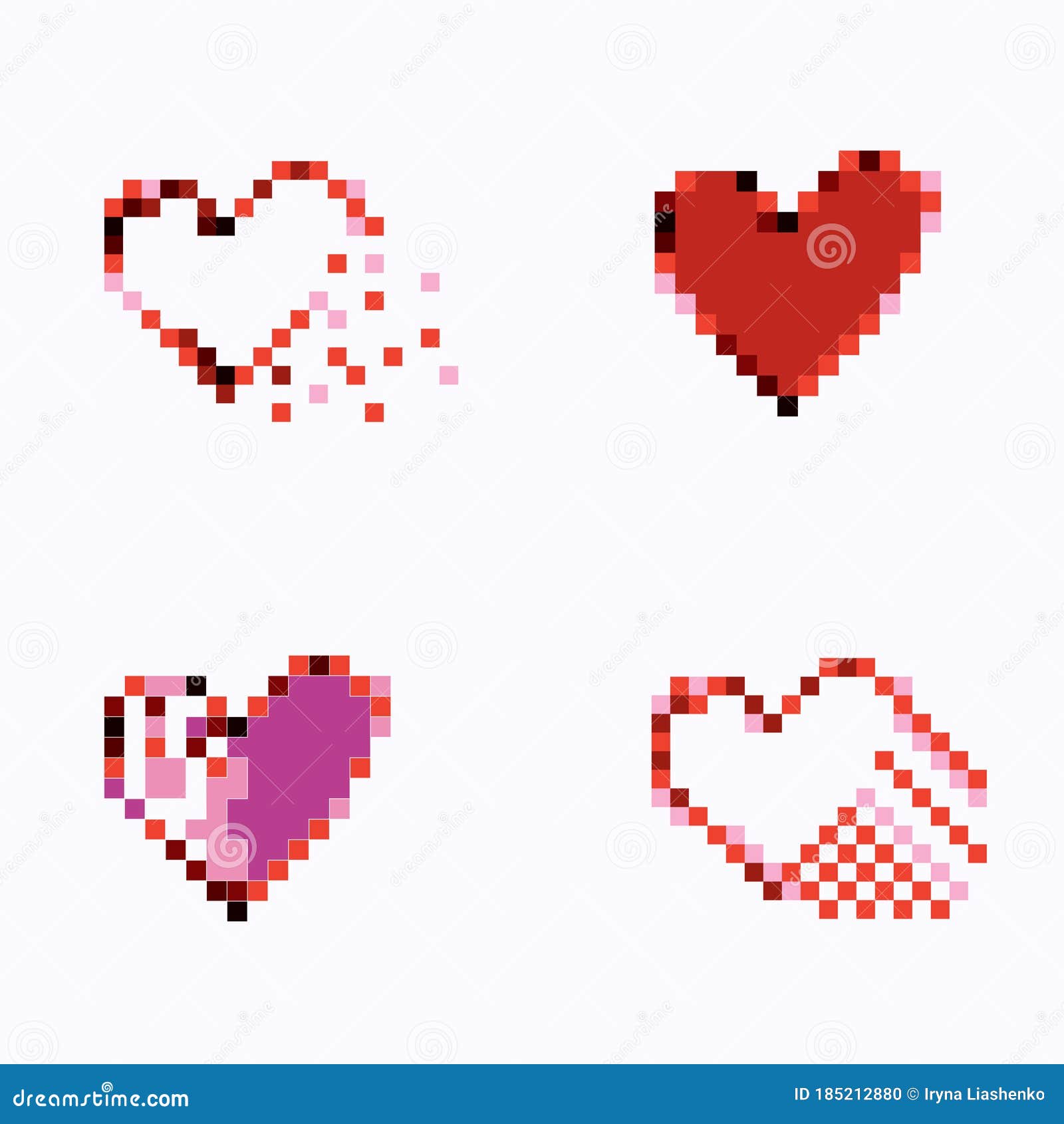 Four Pixel Hearts. Flat Design. Stock Illustration - Illustration of ...