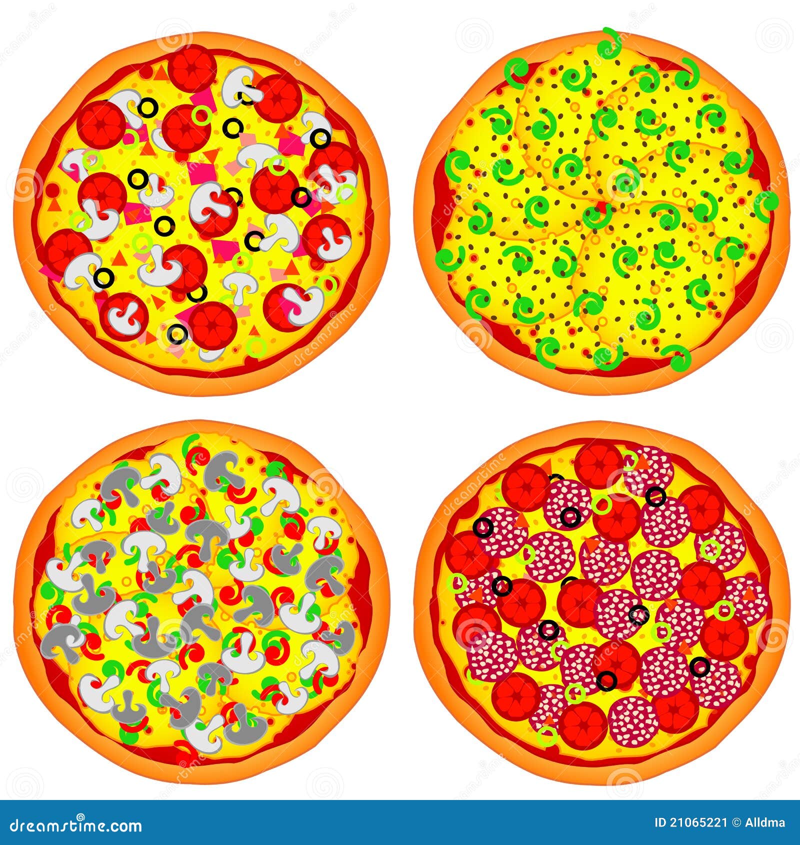 Four pizzas stock vector. Illustration of pizza, color - 21065221