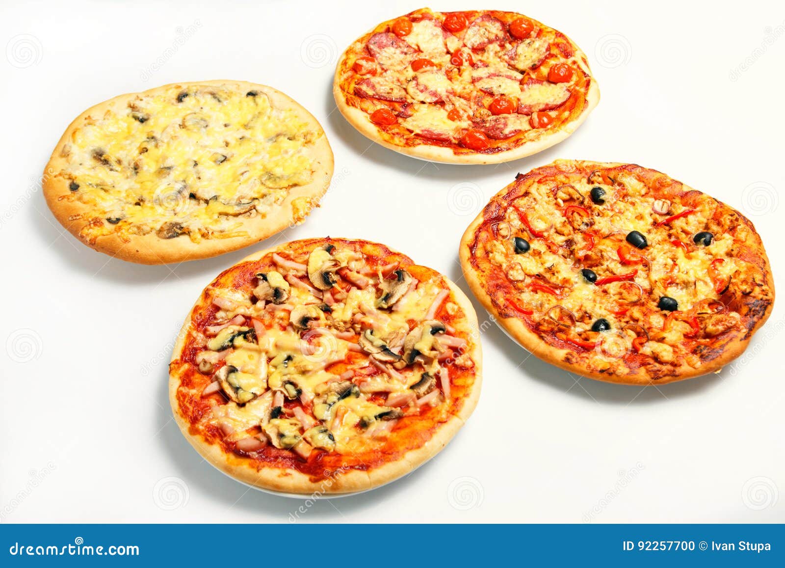 Four pizzas stock photo. Image of italian, pizza, four - 92257700