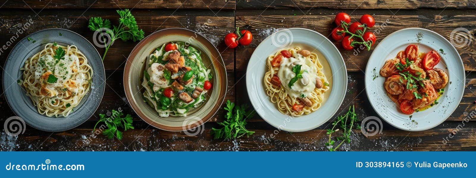 Four Plates Filled with Various Kinds of Foods Stock Image - Image of ...