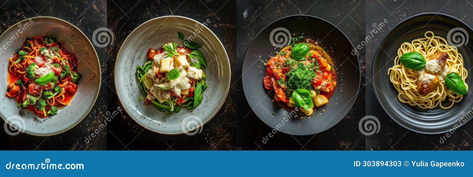 Four Plates Filled with Various Kinds of Foods Stock Image - Image of ...