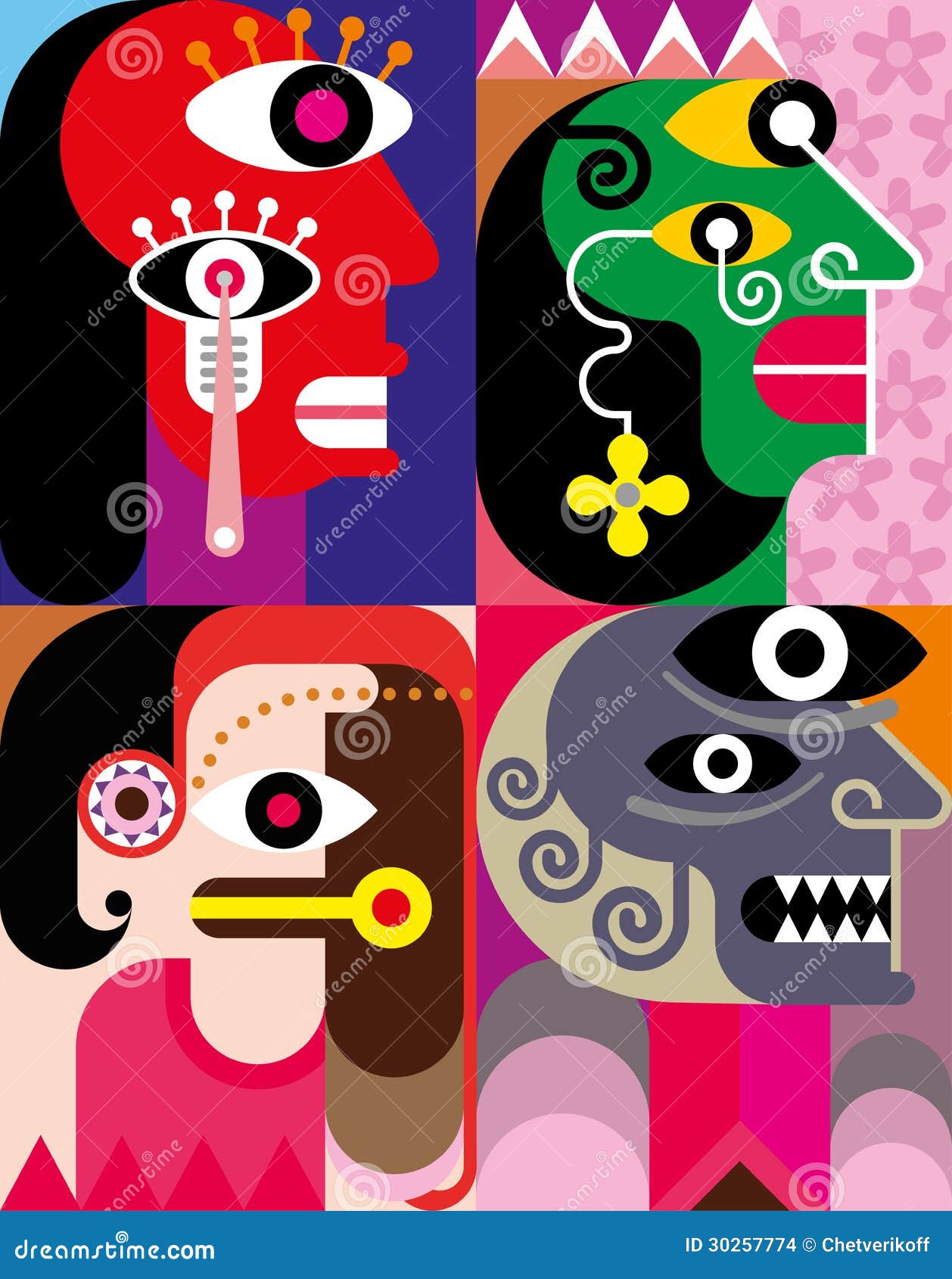 Four Faces - Abstract Vector Illustration Stock Vector - Illustration ...