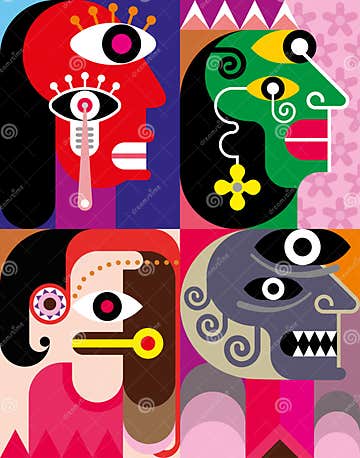 Four Faces - Abstract Vector Illustration Stock Vector - Illustration ...