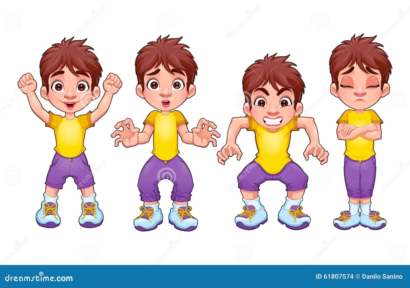 Four Poses of the Same Child, in Different Expressions Stock Vector ...