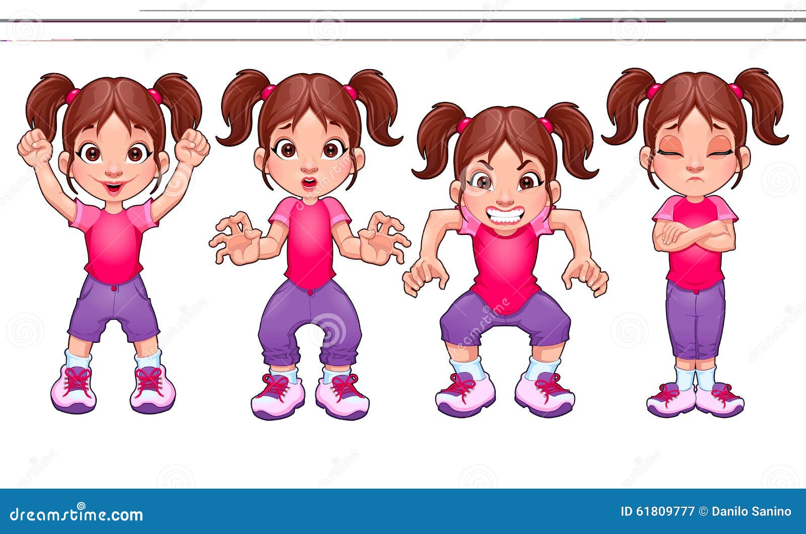 Four Poses of the Same Girl, in Different Expressions Stock Vector ...