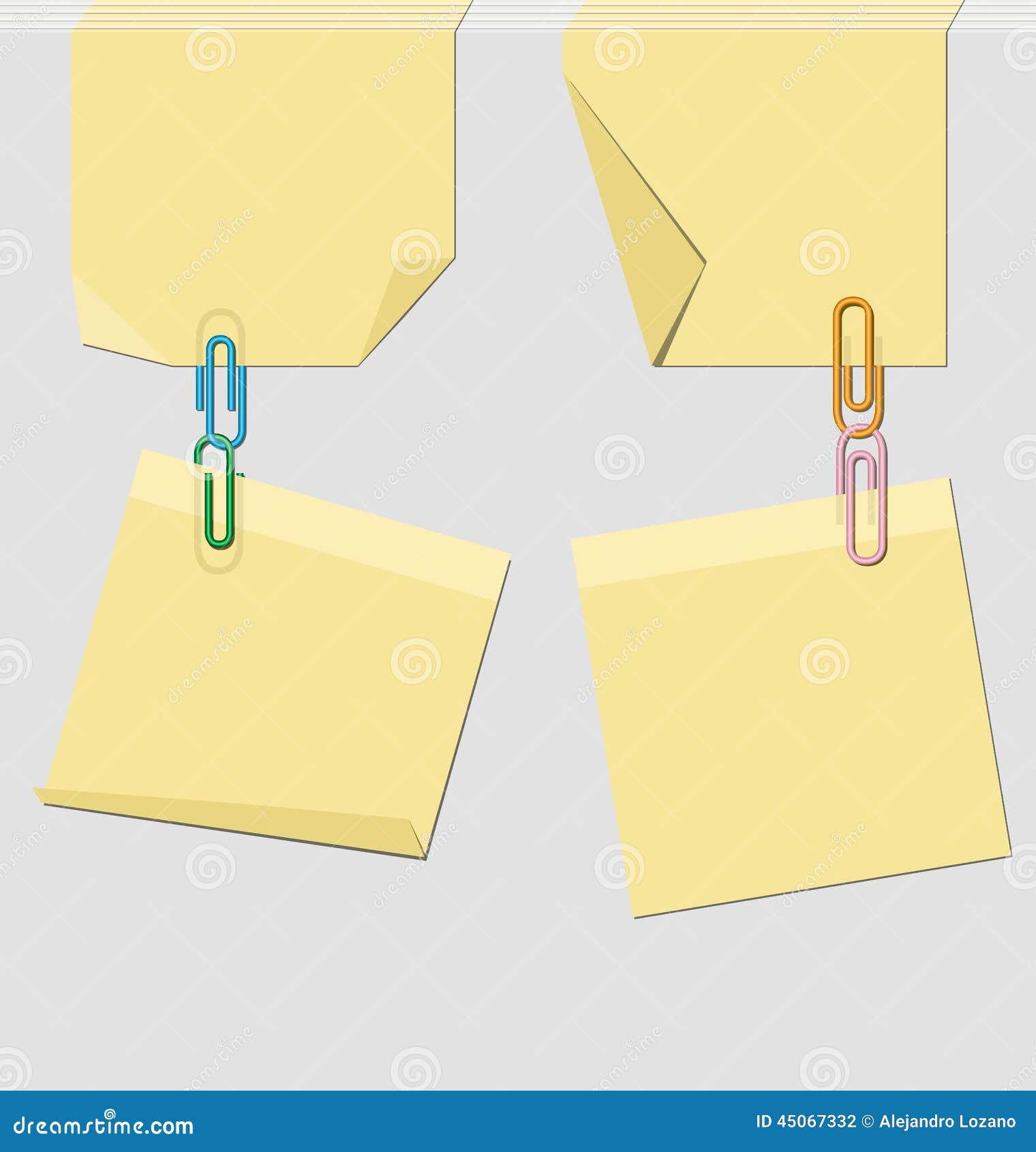 Four post it and clips stock vector. Illustration of notice - 45067332