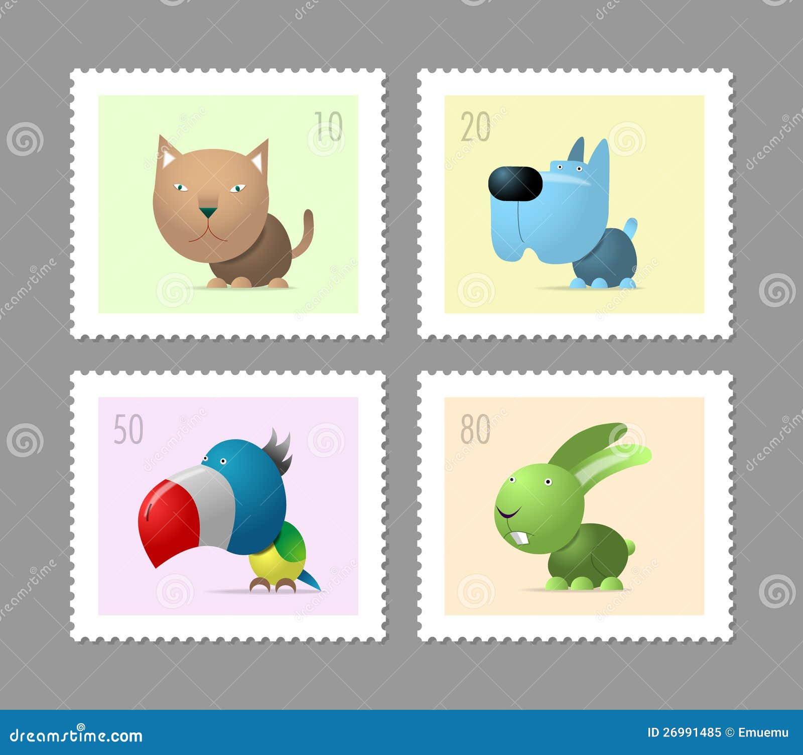 Four Postage Stamps with Pets Stock Vector - Illustration of greeting ...